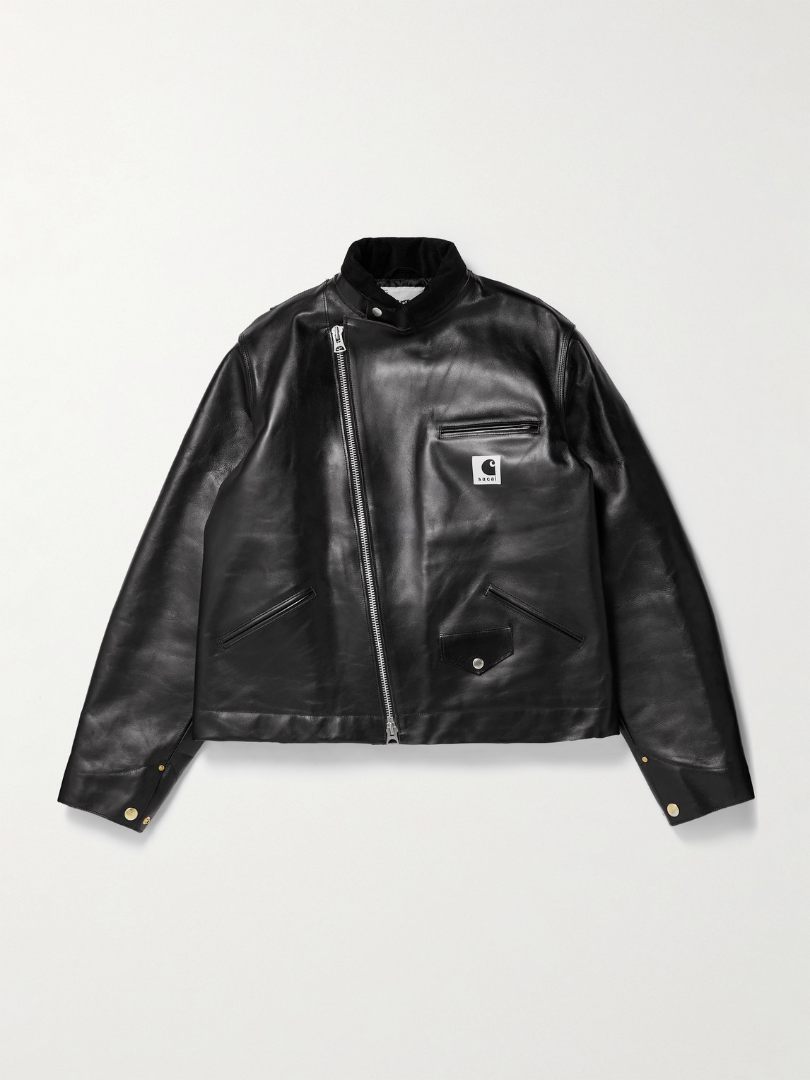 Sacai Carhartt Wip Cotton Corduroy-Trimmed Leather Jacket - Black