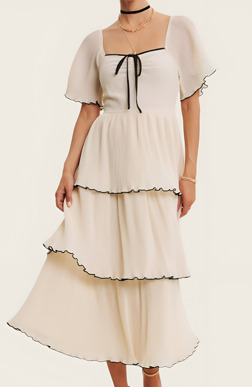 pilcro flutter-sleeve tiered midi dress Pilcro Flutter-Sleeve Tiered Midi Dress at MarketFair Shoppes in Princeton, NJ