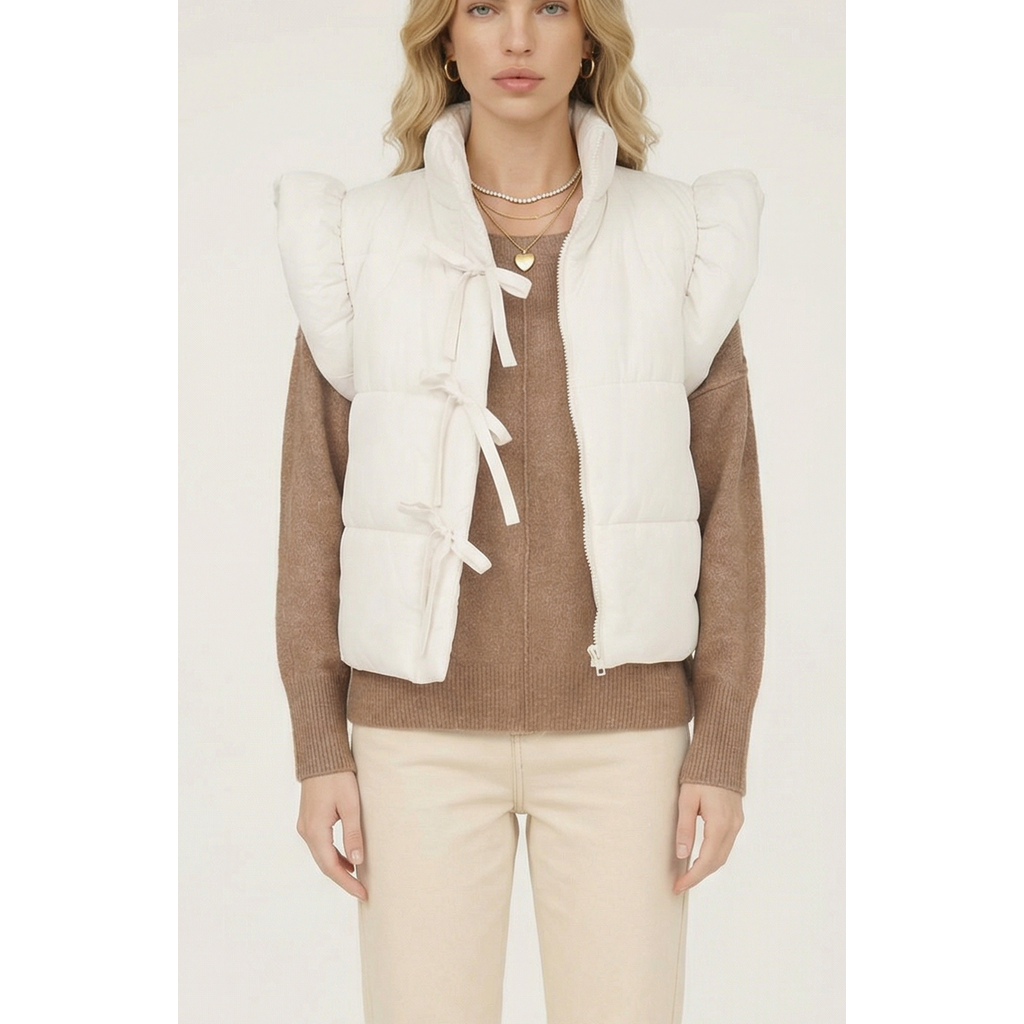 MODENAIRE Ruffle Shoulder Puffer Vest