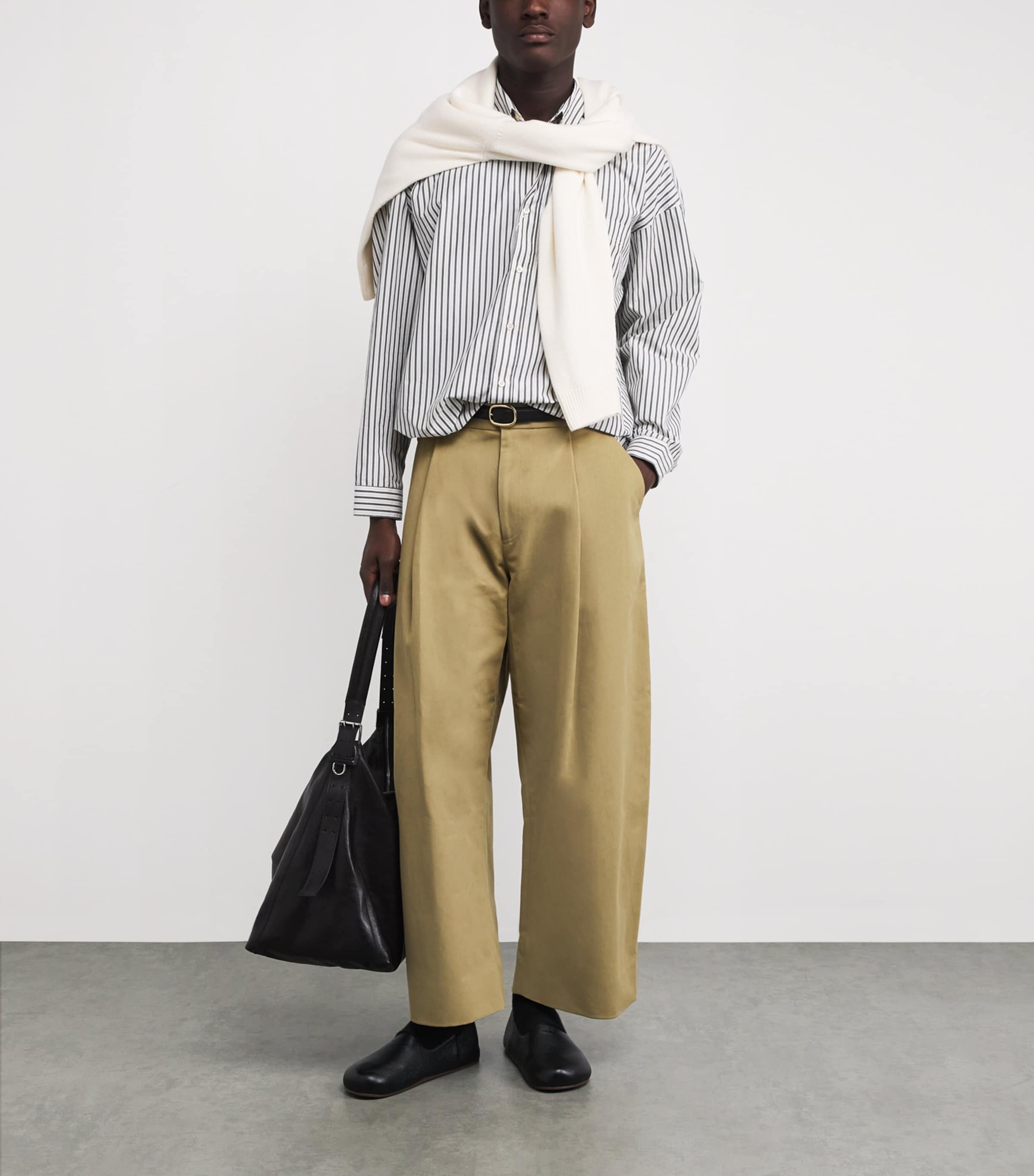STUDIO NICHOLSON Cotton Twill Pleated Trousers