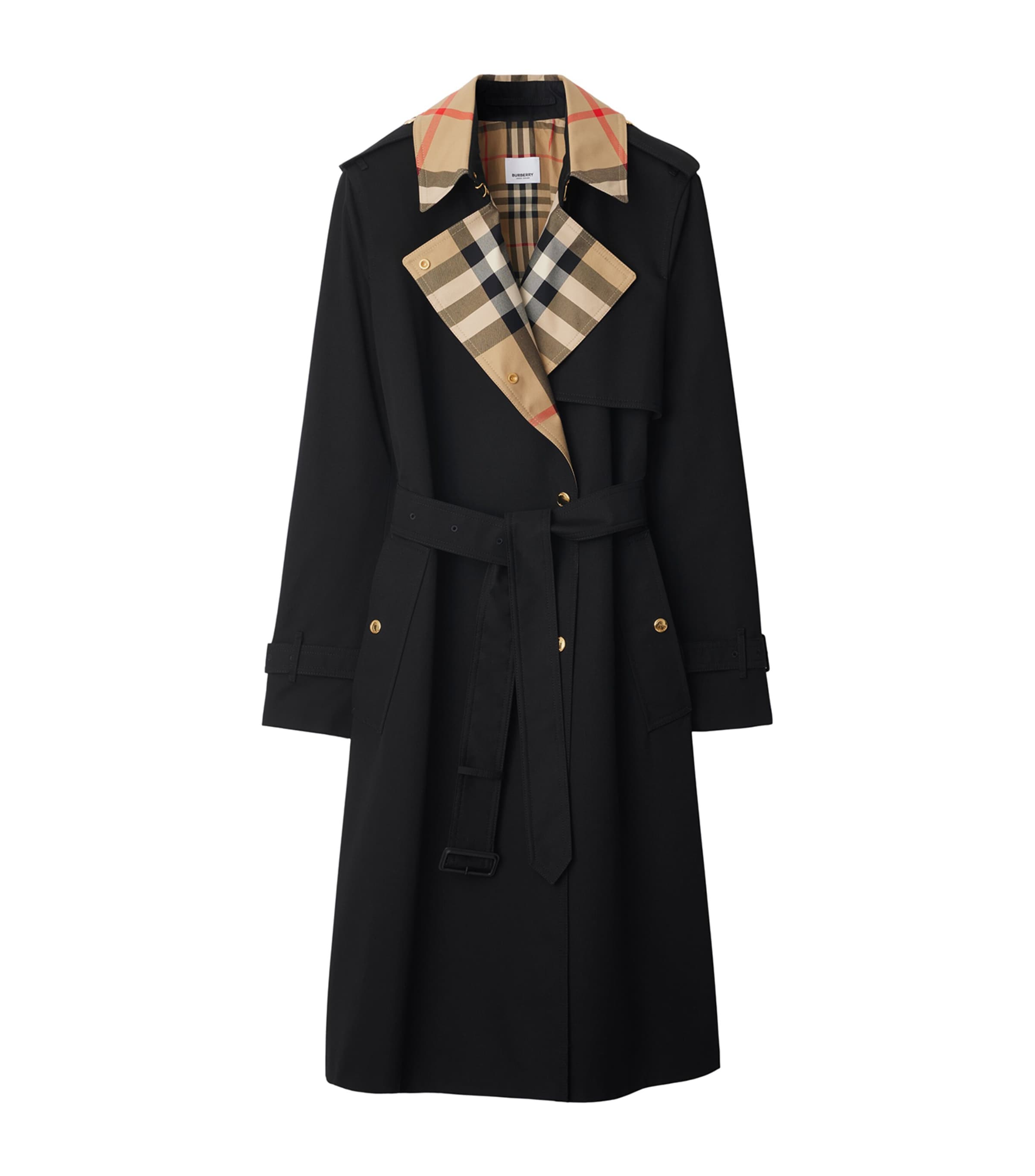 Burberry Long Check Gabardine Trench Coat - Black | Editorialist