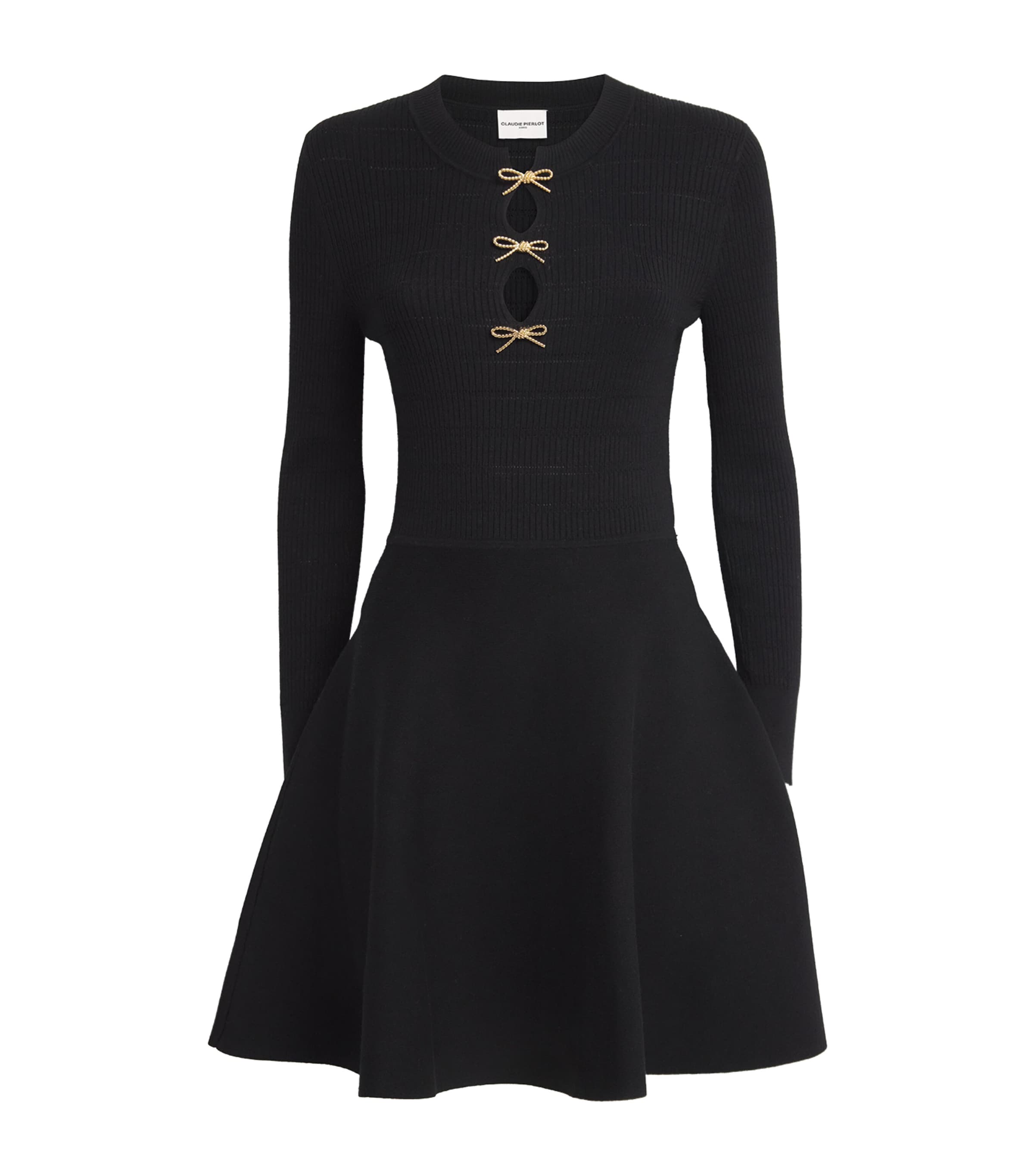 Claudie Pierlot Knit Bow-Detail Mini Dress In Black | Editorialist Claudie Pierlot Knit Bow-Detail Mini Dress In Black | Editorialist