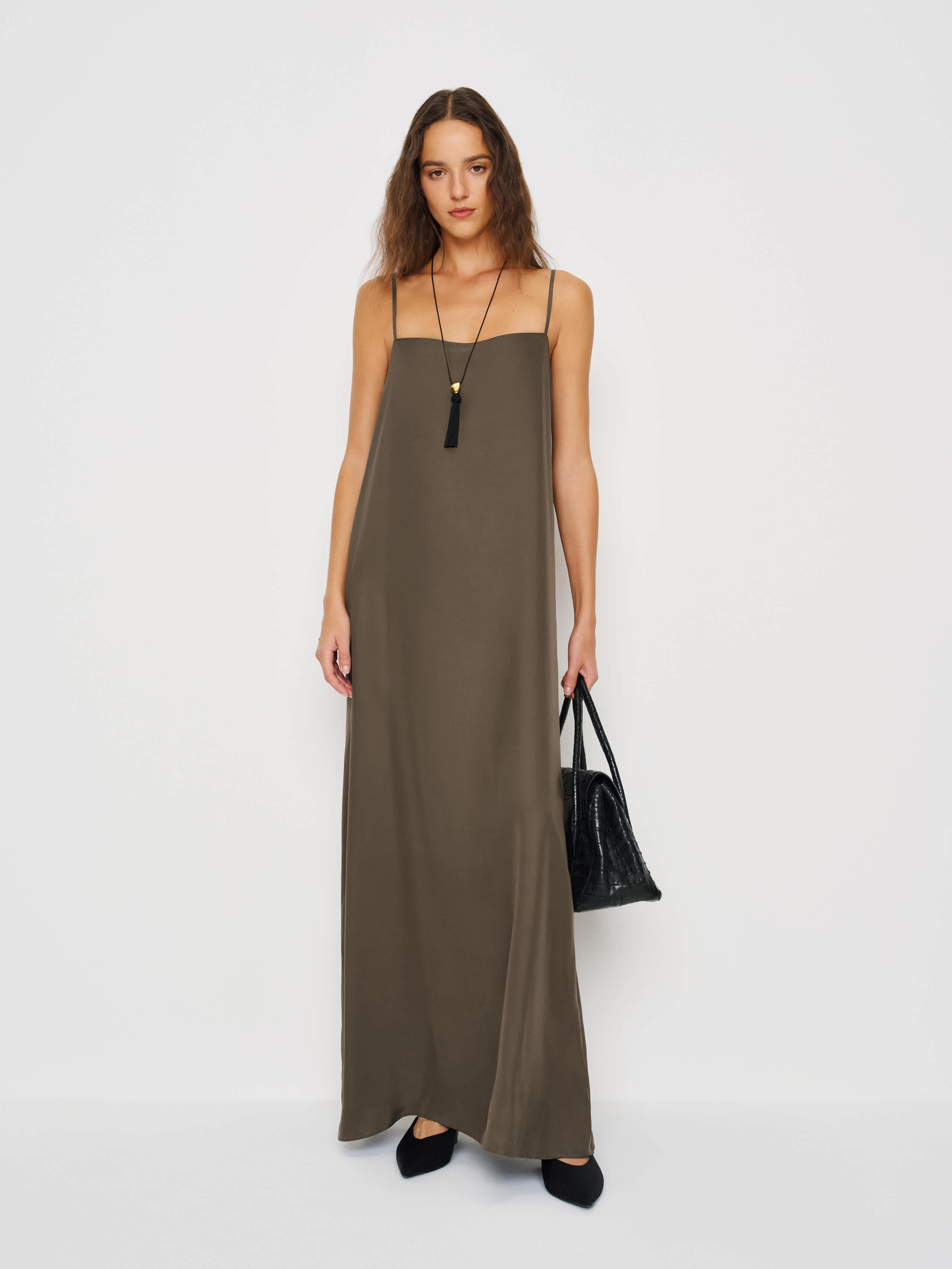 Reformation Glenna Silk Dress | Brown | Large Reformation Glenna Silk Dress | Brown | Large