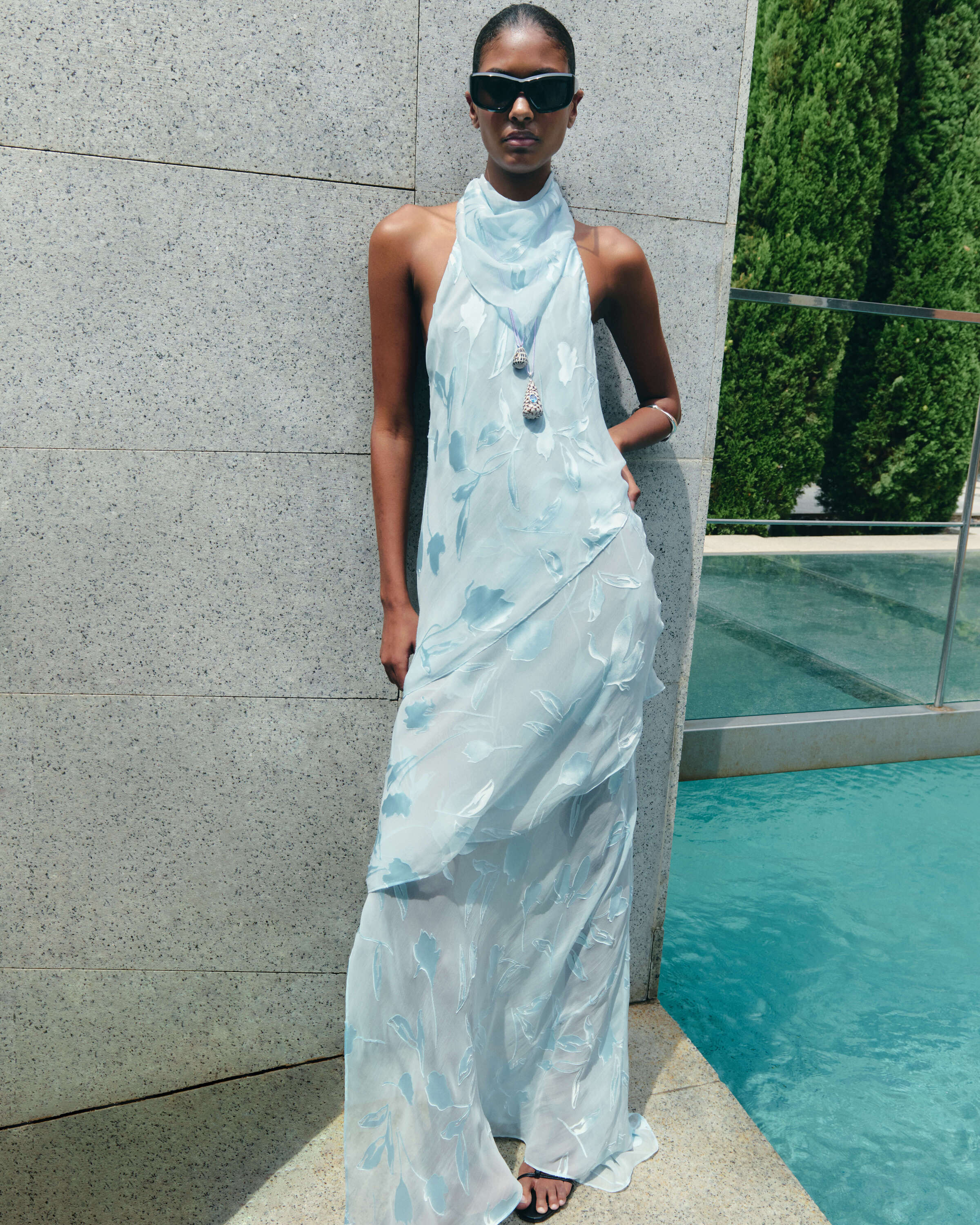 farretti dress blue Fabiana Ferri Woman Long Dress in Coated Fabric 30740 Blue – Khloefemme main image 1