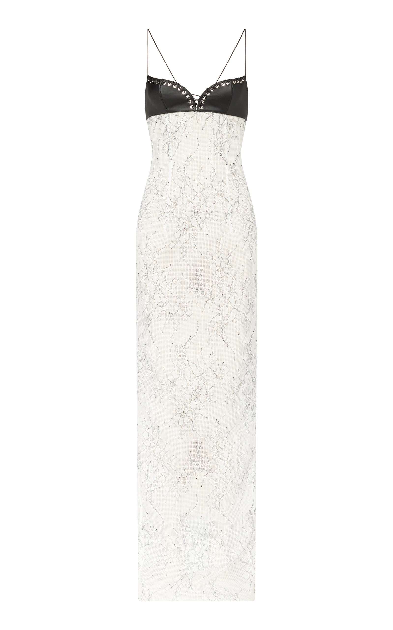 Ludovic De Saint Sernin Isabella Leather & Lace Maxi Dress - Black/White |  Editorialist