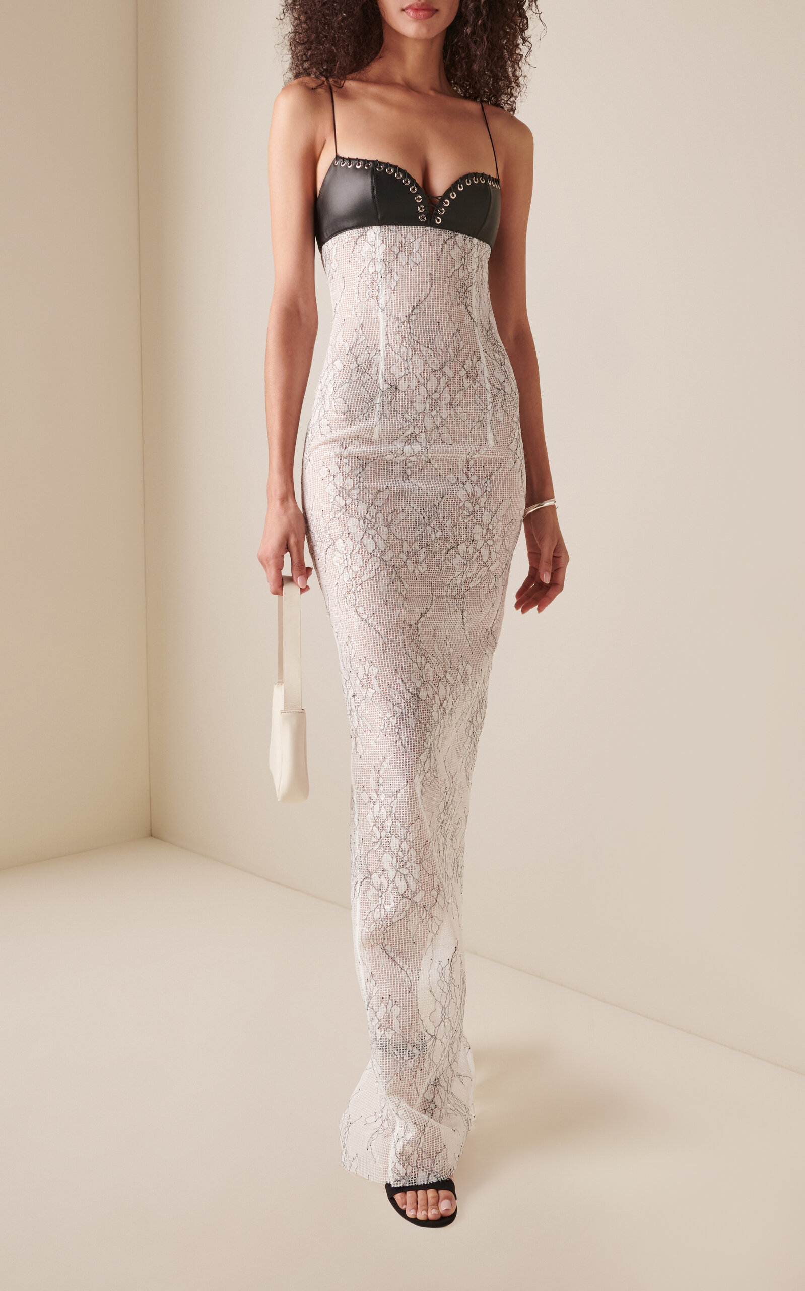 Ludovic De Saint Sernin Isabella Leather & Lace Maxi Dress - Black/White | Editorialist Ludovic De Saint Sernin Isabella Leather & Lace Maxi Dress - Black/White | Editorialist