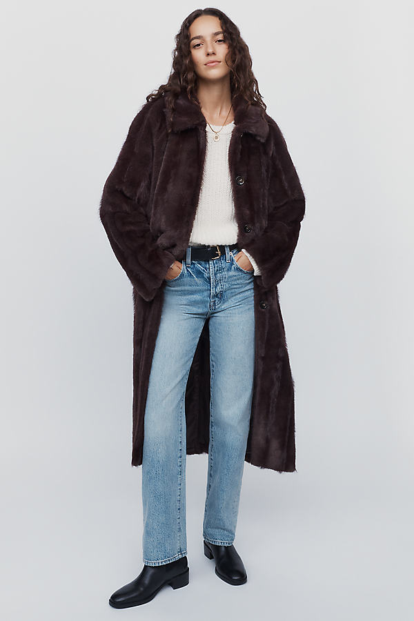 MAEVE Faux Fur Channeled Long Coat