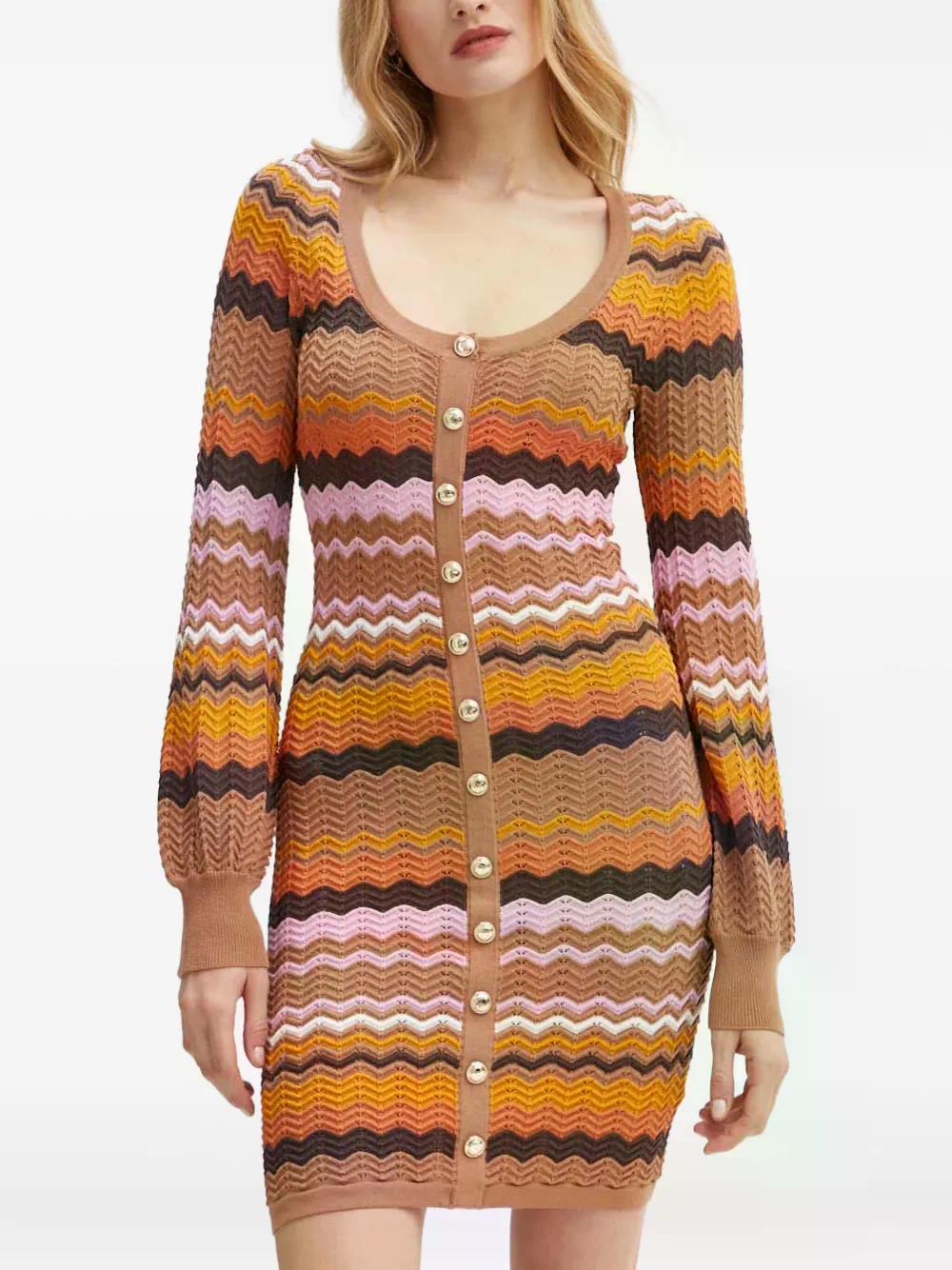 Guess Chevron-Pattern Long-Sleeve Mini Dress In Brown - 25% Off |  Editorialist
