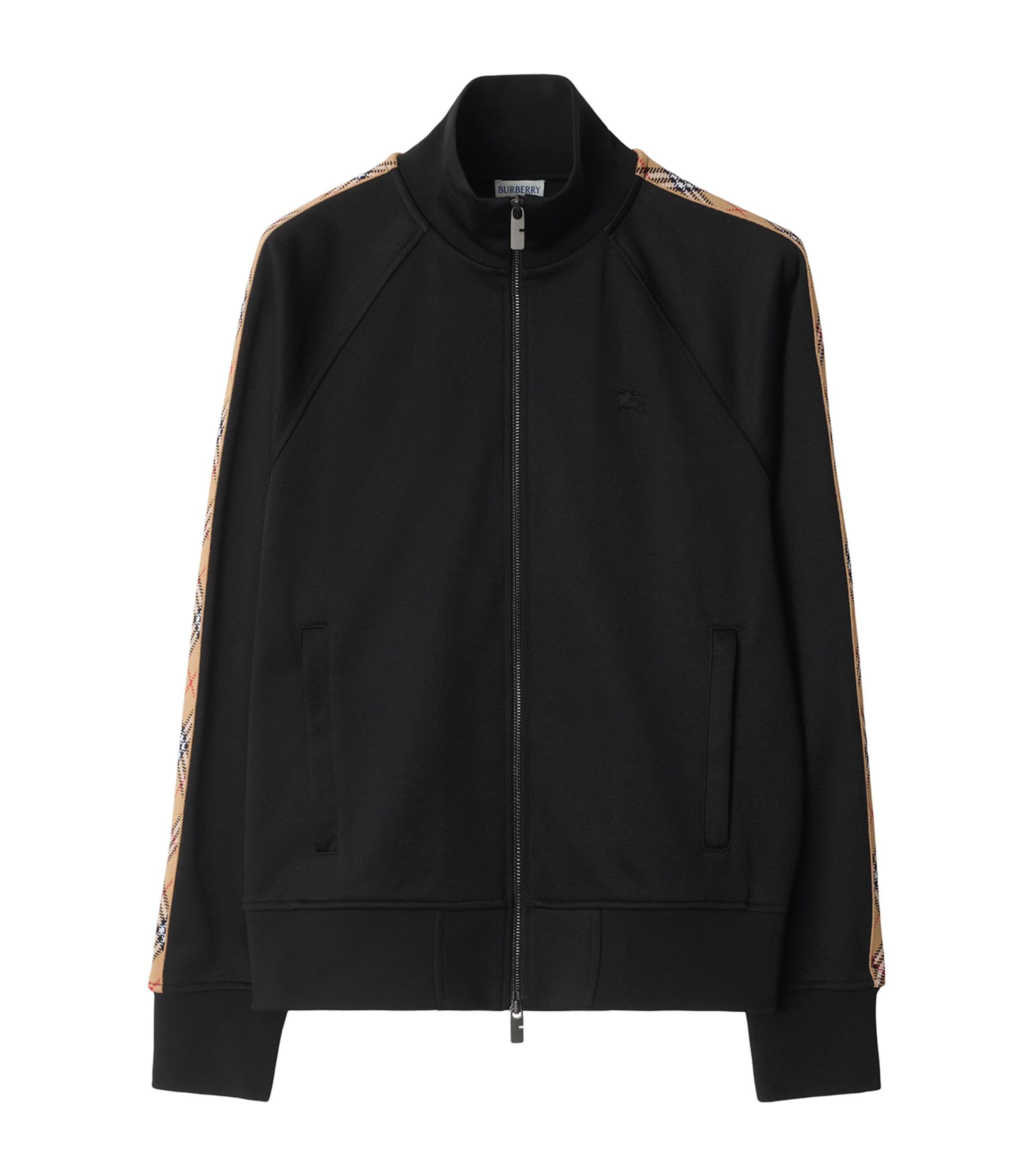Burberry Check Cotton-Blend Jersey Track Jacket In Black - 30% Off