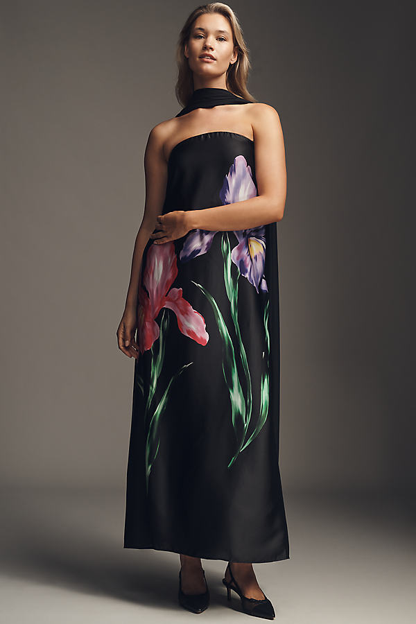 knee length dresses for ladies Anderson Maxi Dress, in Black Luxe Satin, Size: Large | Show Me Your Mumu main image 0