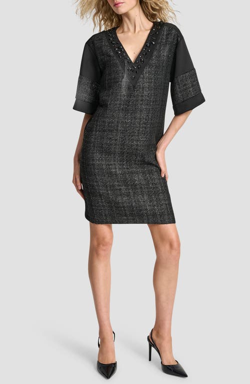 Eliza J Mock Neck Mixed Media Dress In Black Ivory - 50% Off | Editorialist Eliza J Mock Neck Mixed Media Dress In Black Ivory - 50% Off | Editorialist