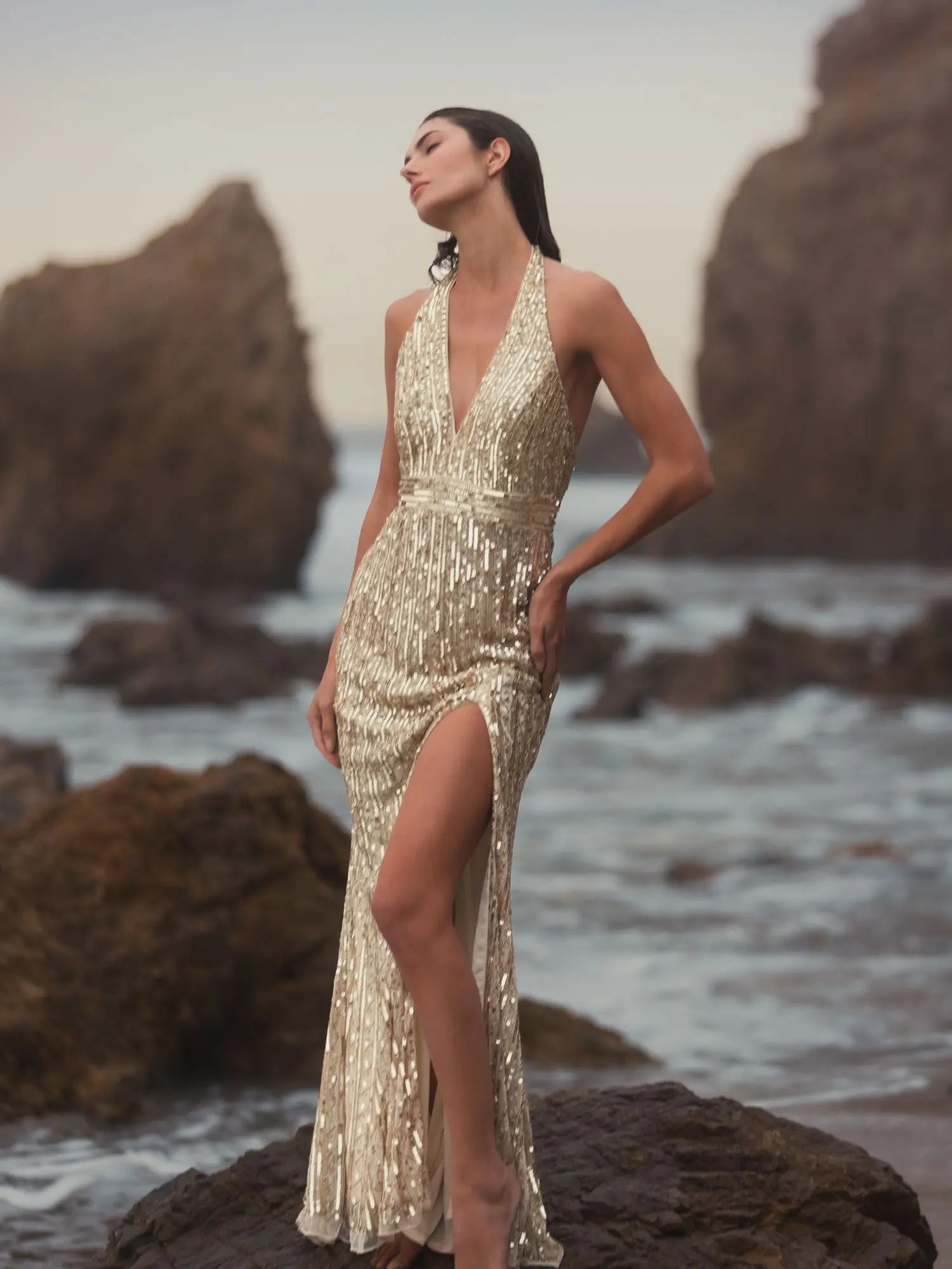 mac duggal gold sequin dress Mac Duggal Women's Floral Sequin Strapless Column Dress - Gold Multi