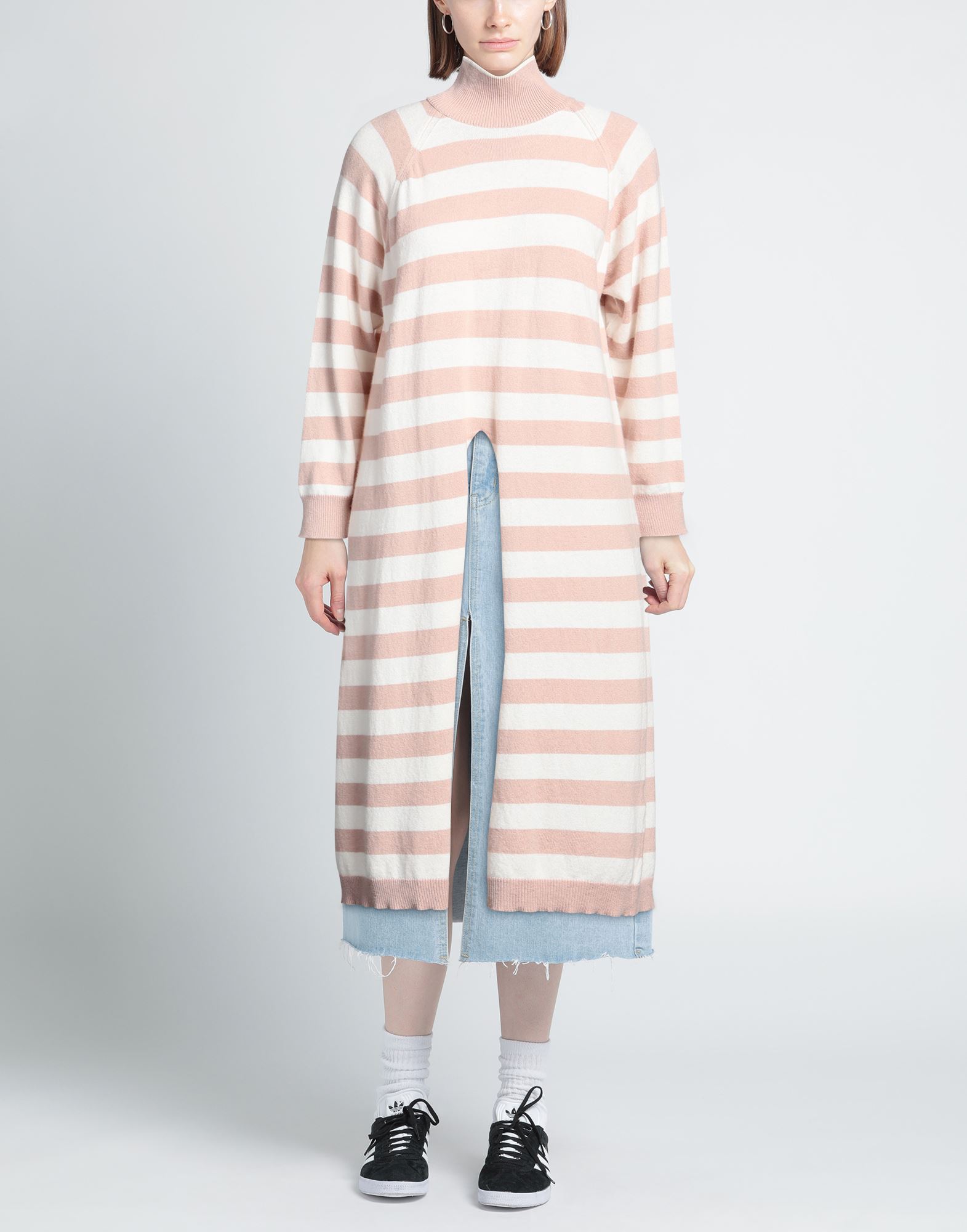 VICOLO Striped Turtleneck Long-Sleeve Dress