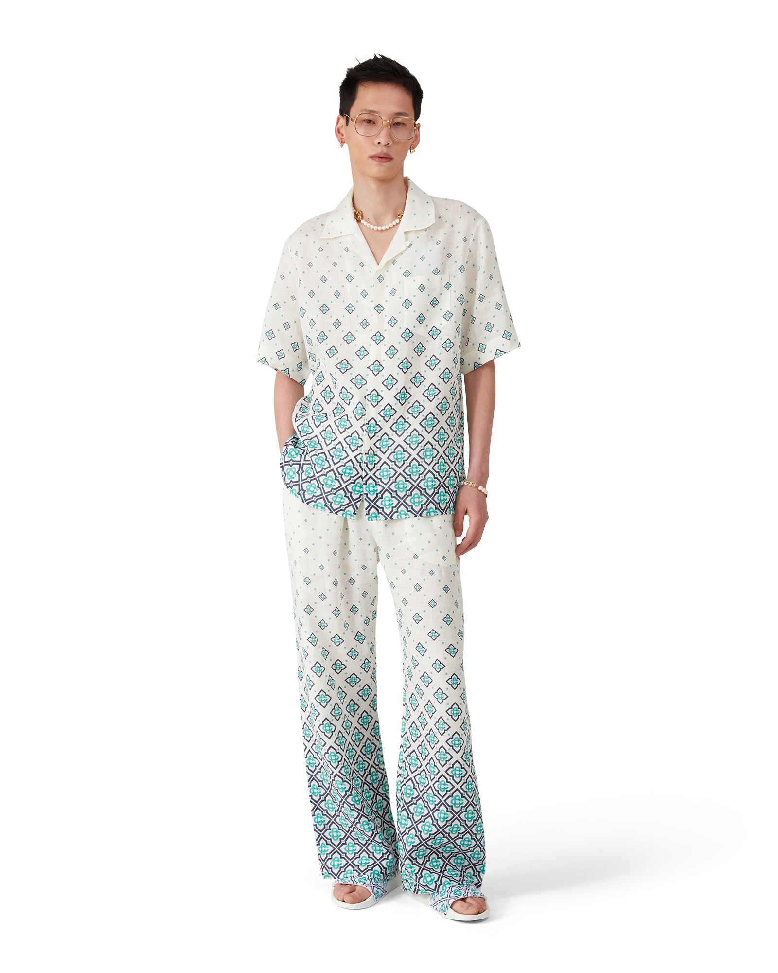 CASABLANCA Gradient Monogram Linen Trousers