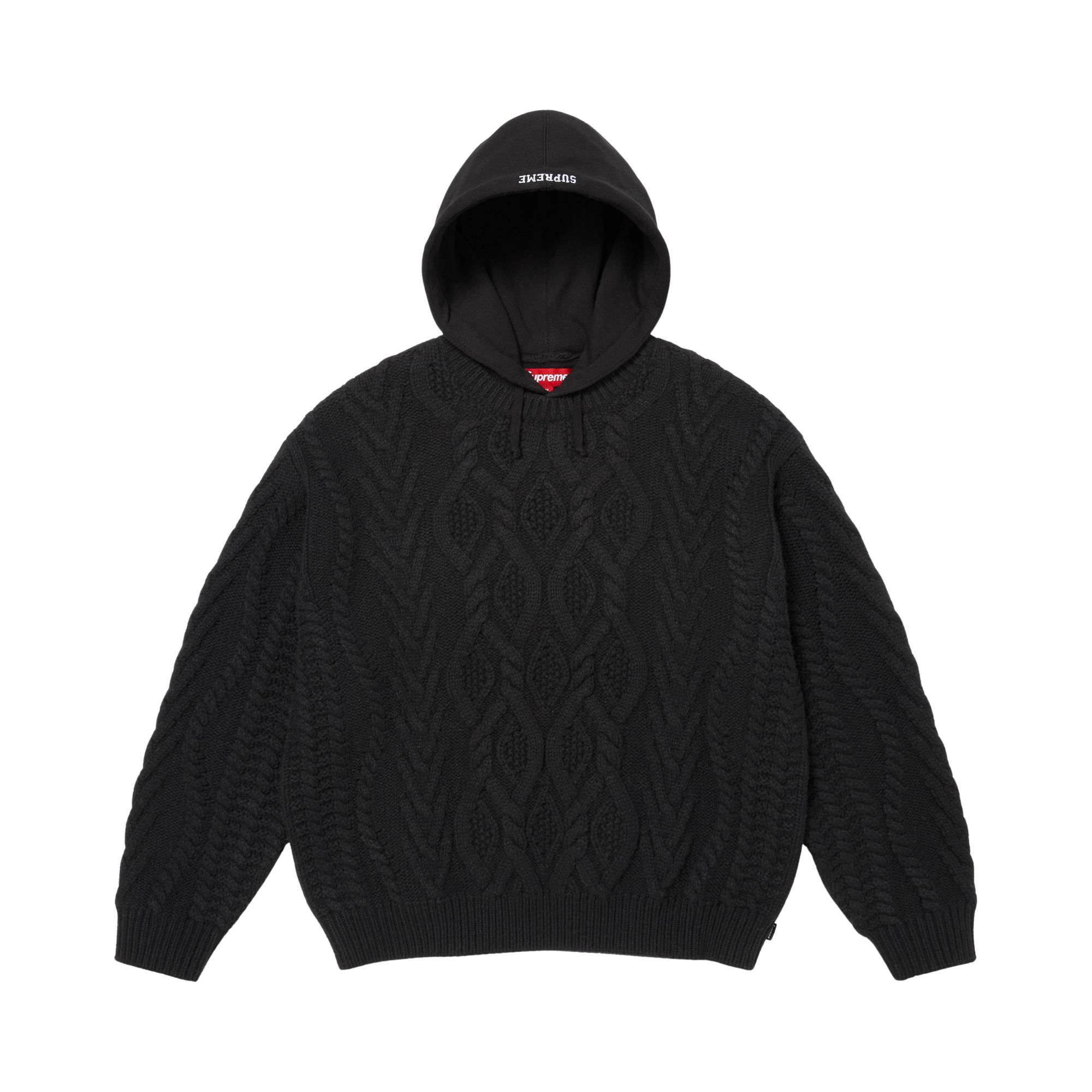 トップス Supreme Cable Knit Hooded Sweater Black Supreme Cable Knit Hooded Sweater - Black | Editorialist