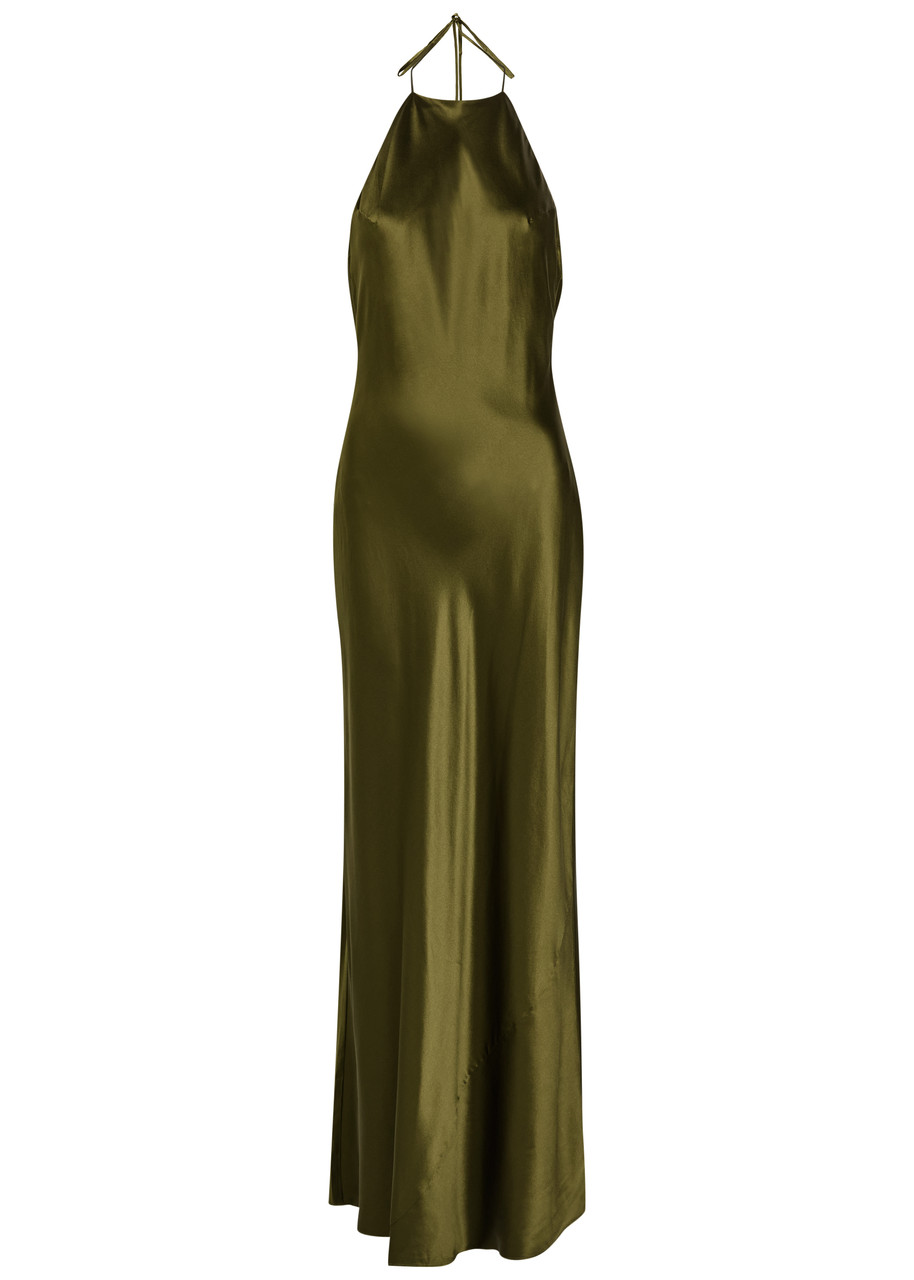 Reformation Silk Halterneck Maxi Dress - Dark Green | Editorialist Reformation Silk Halterneck Maxi Dress - Dark Green | Editorialist