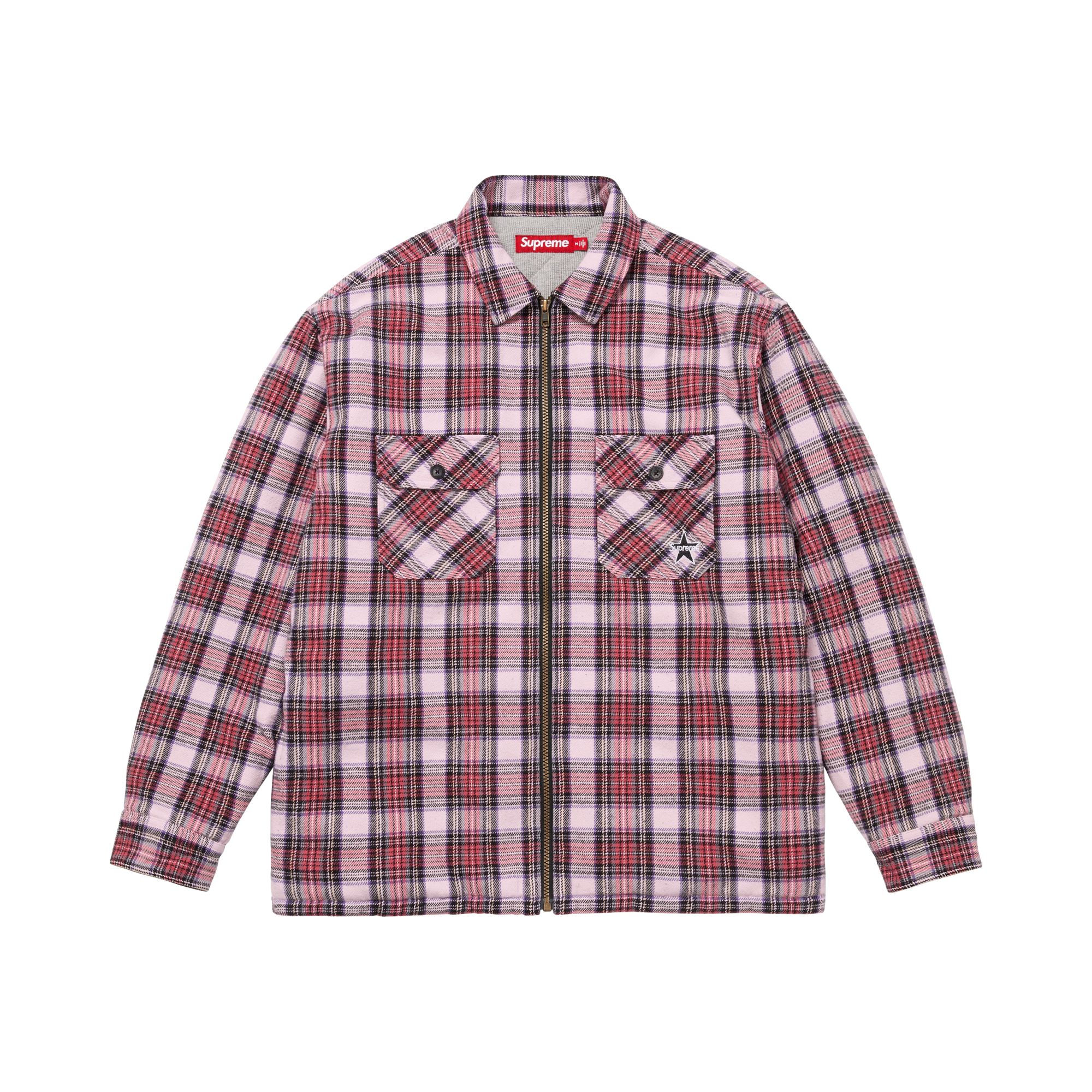 Supreme Thermal Lined Zip Up Flannel Shirt - Pink | Editorialist