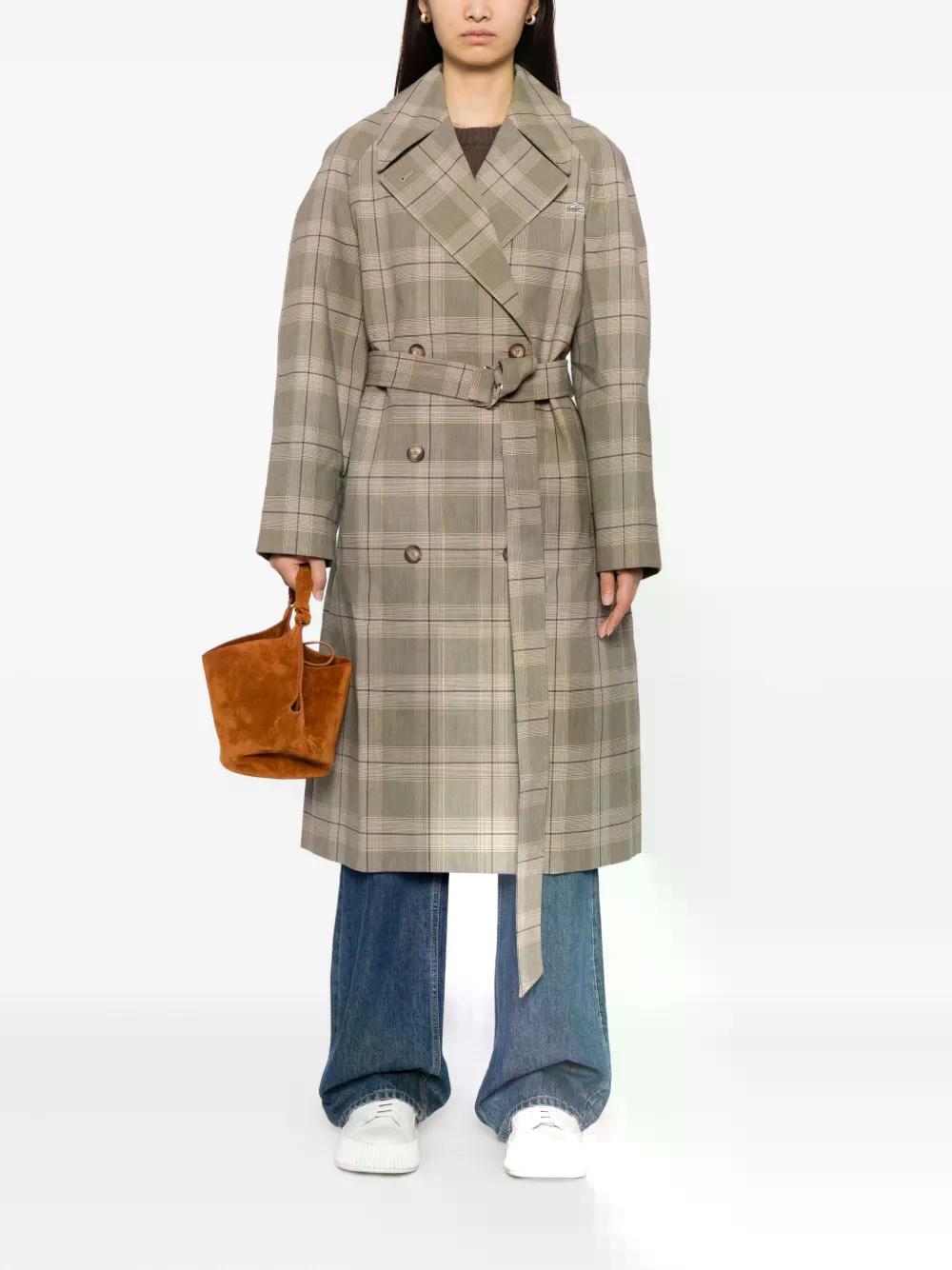 LACOSTE Plaid Double-Breasted Coat