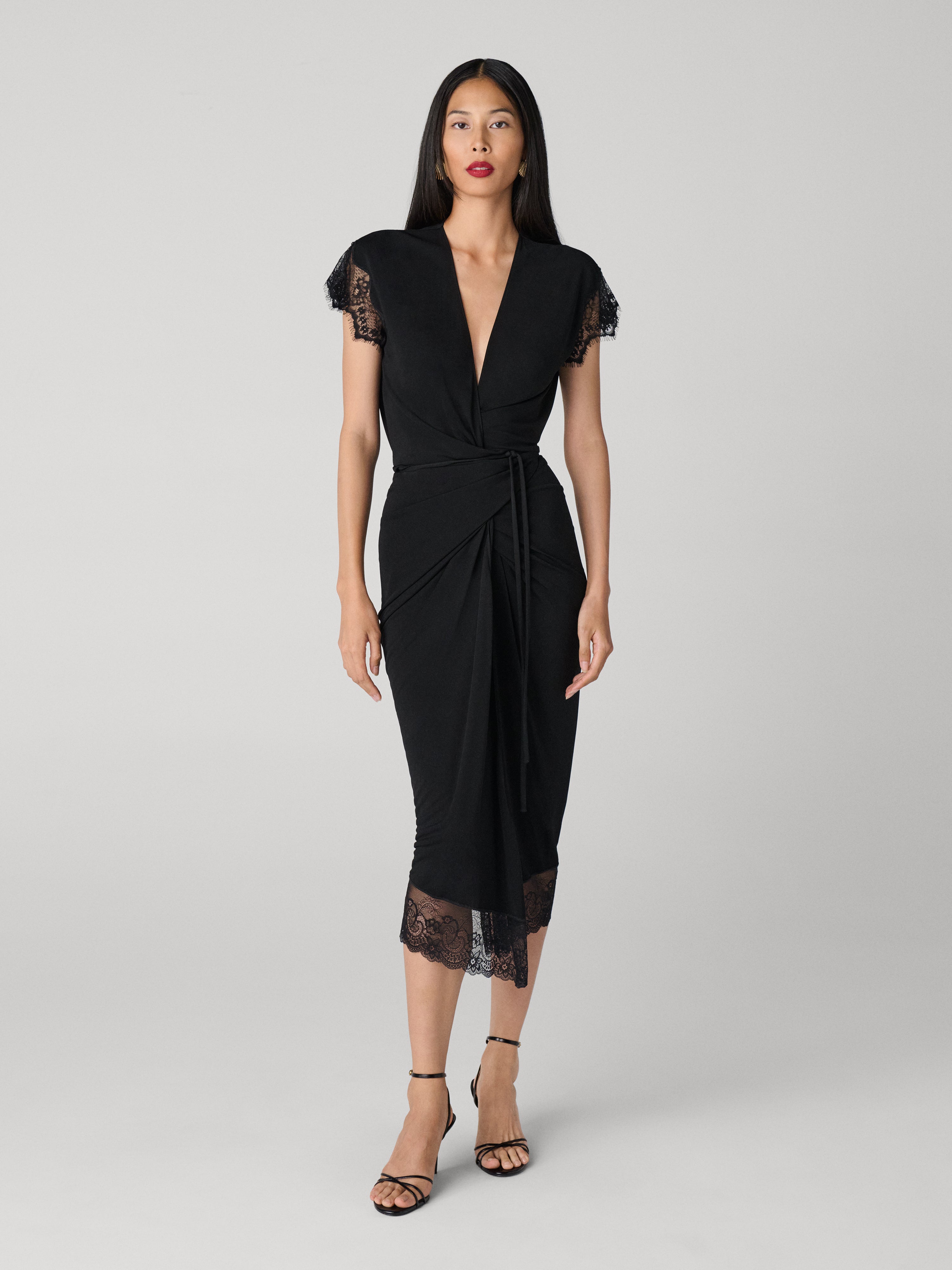 Diane Von Furstenberg Mariana Lace-Trimmed Wrap Dress In Black - 50% Off |  Editorialist