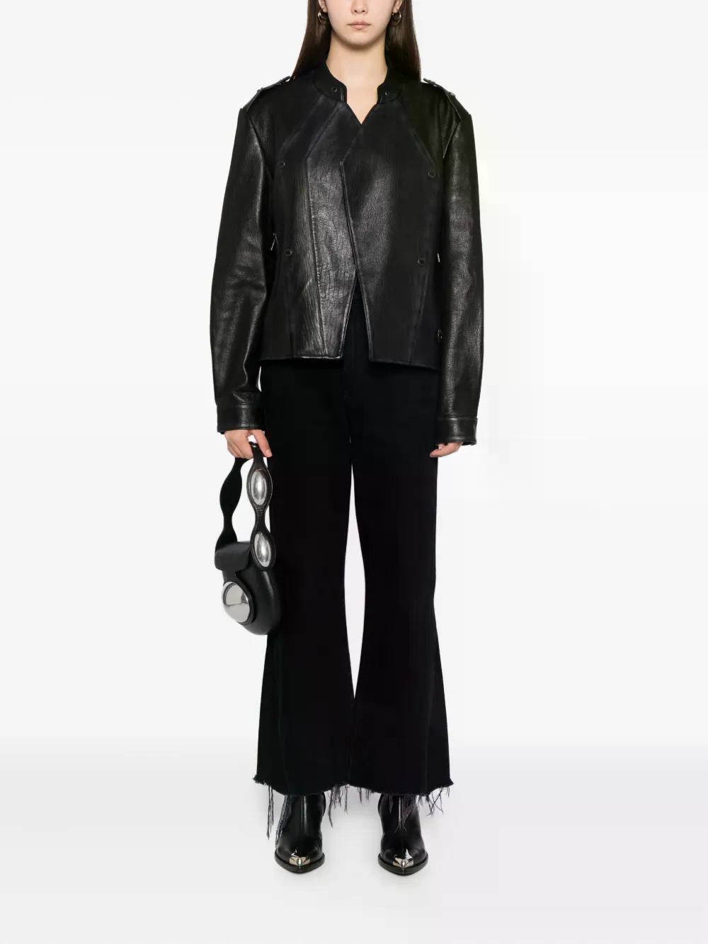 TEAM WANG DESIGN Leather Jacket with Logo Patch
