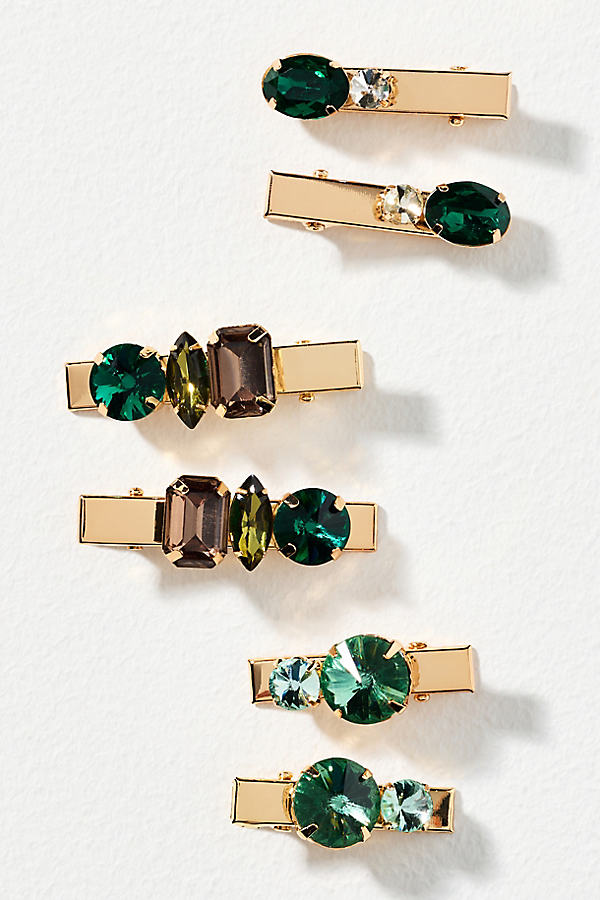 Anthropologie Gemstone Barrettes Set Of 6 In Clear/Pearl  display picture 1