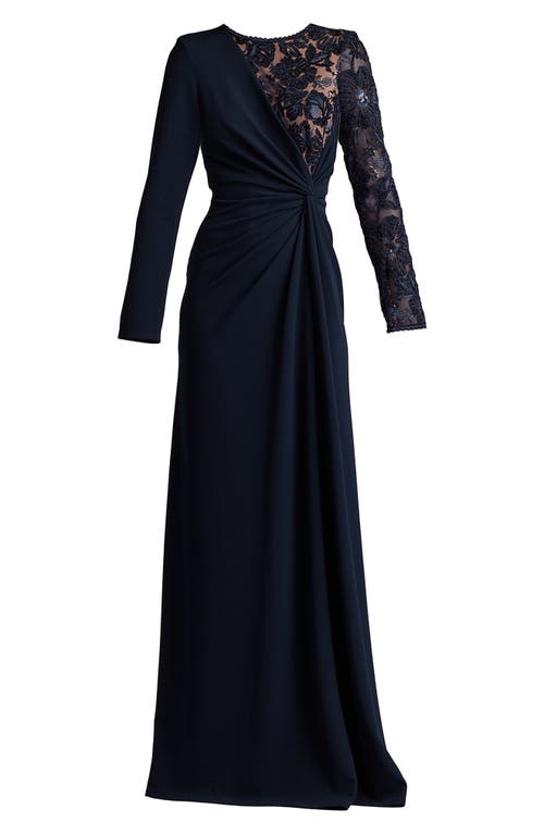 Tadashi Shoji Lace Bodice Bell Sleeve Gown - White/ Black | Editorialist