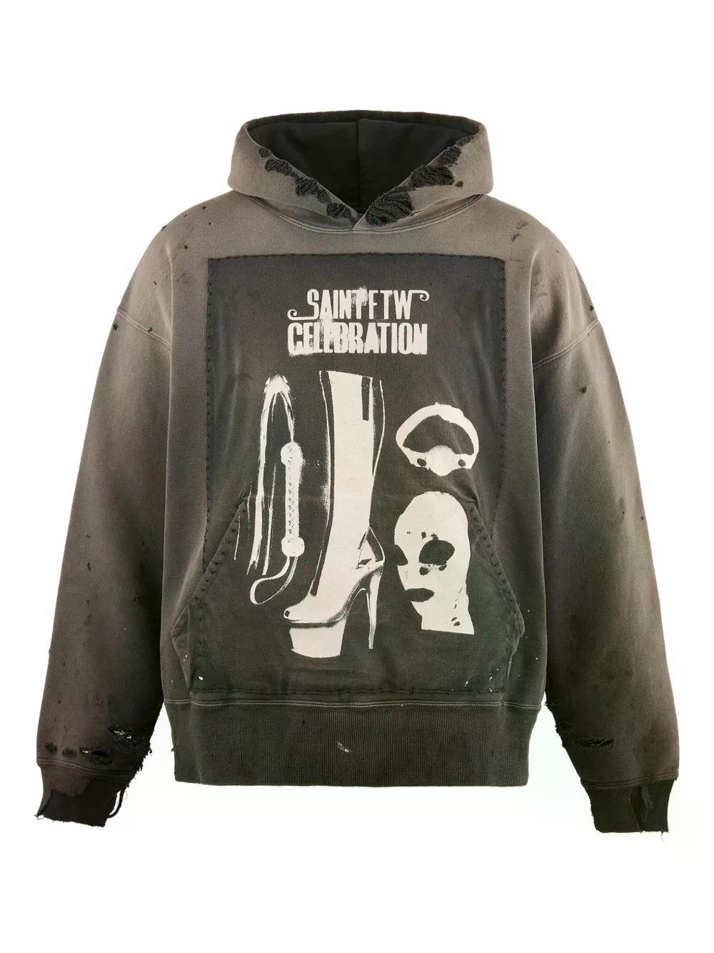 Saint Mxxxxxx Saint Celebration Washed Hoodie In Black | Editorialist