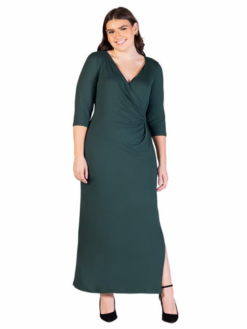24SEVEN COMFORT APPAREL Fitted V-Neck Maxi Dress with Slit