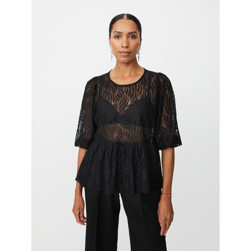 MASAI COPENHAGEN Masai Copenhagen Lace Peplum Top with Puff Sleeves