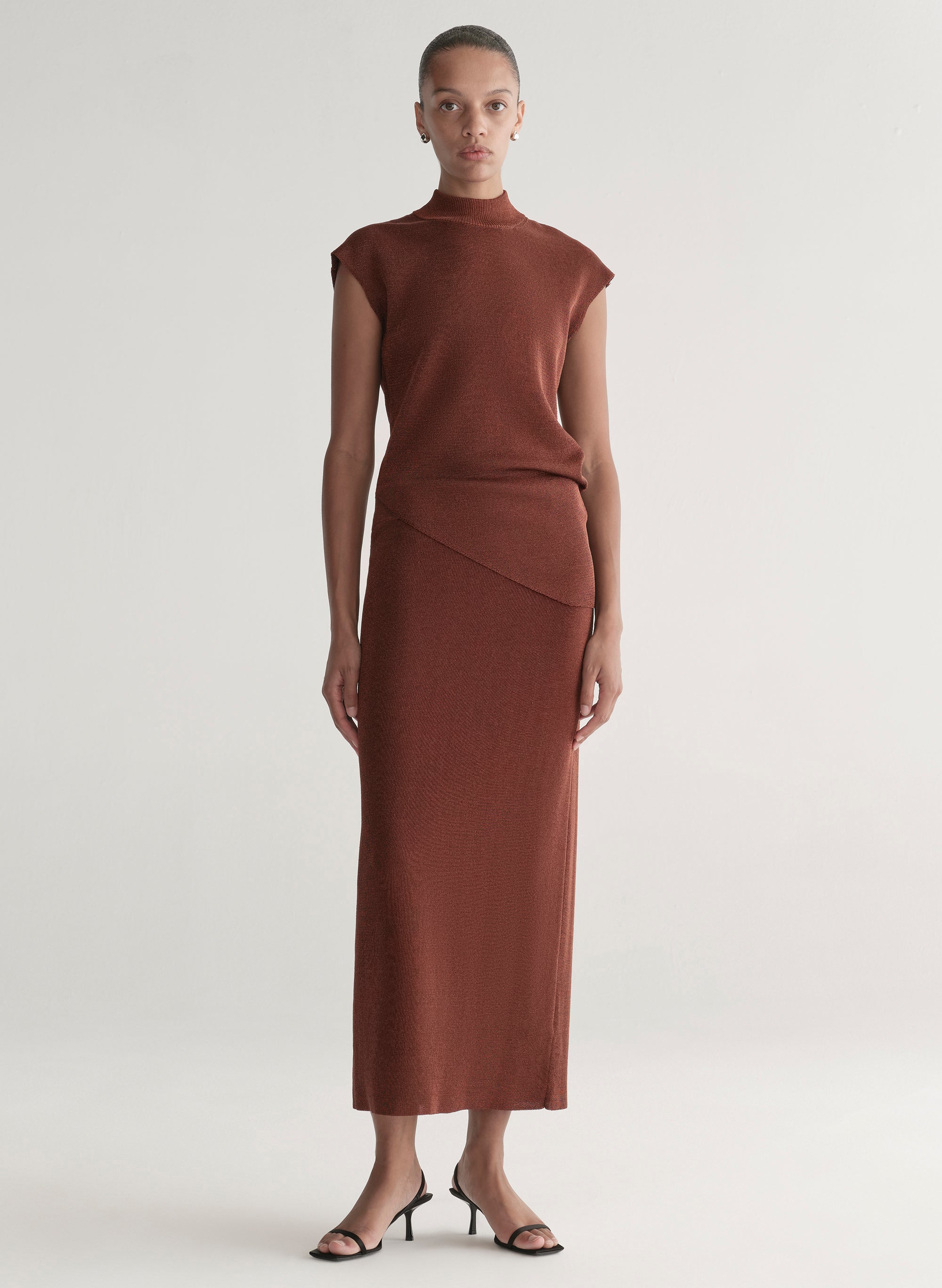 A.L.C. Clover Metallic Knit Midi Skirt - Rust | Editorialist