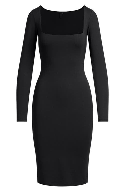 knee length dresses for ladies Floral Print Long Sleeve Square Neck Midi Dress