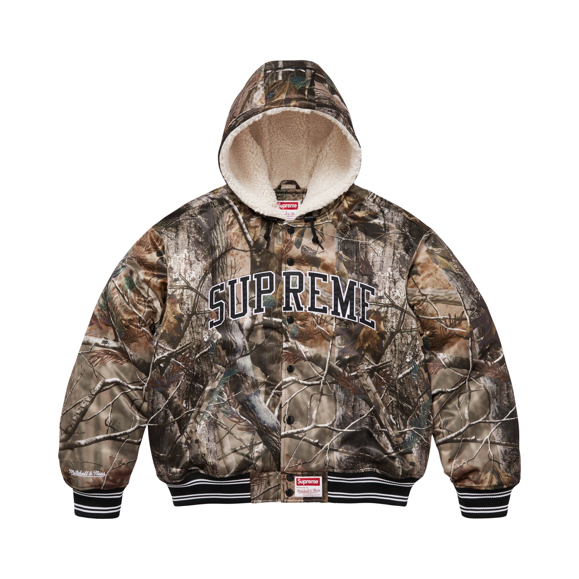 Supreme X Mitchell & Ness Camo Logo Varsity Jacket - Red