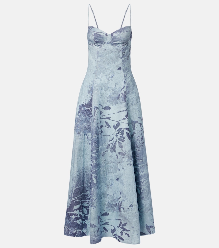 SIMKHAI Floral Linen and Cotton Bustier Dress