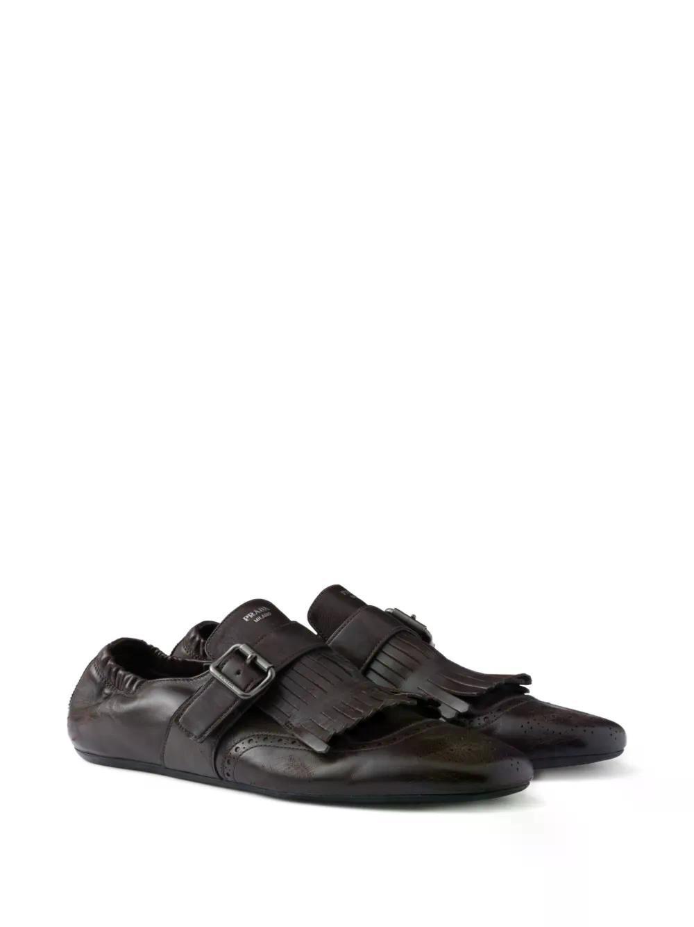 靴 PRADA double monk leather shoes archive Prada Double Monk Strap Shoes - Black | Editorialist