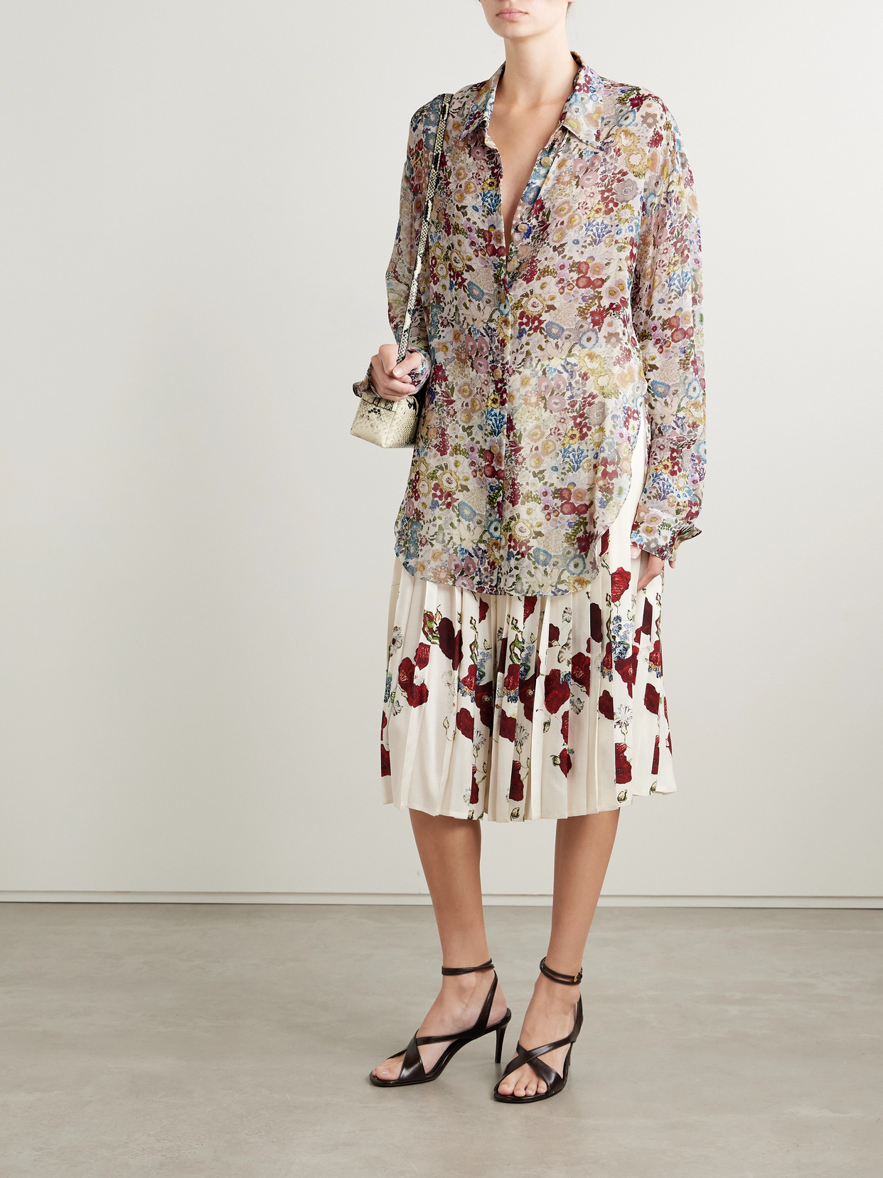 KHAITE Goya Floral-Print Silk-Chiffon Shirt