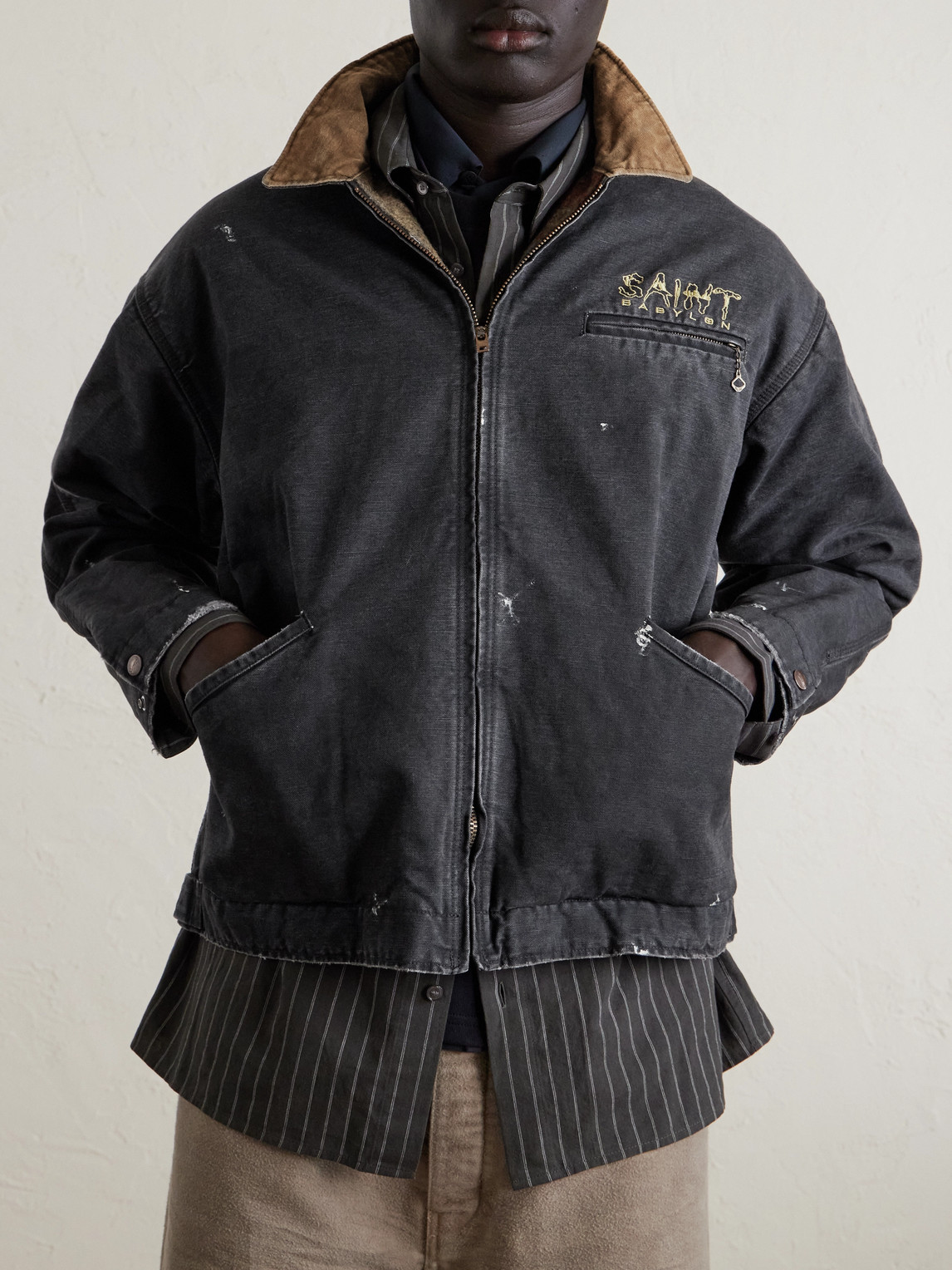 ジャケット・アウター SAINT Mxxxxxx x BABYLON Detroit Jacket L Saint Mxxxxxx Babylon Detroit Logo-Embroidered Jacket In Black