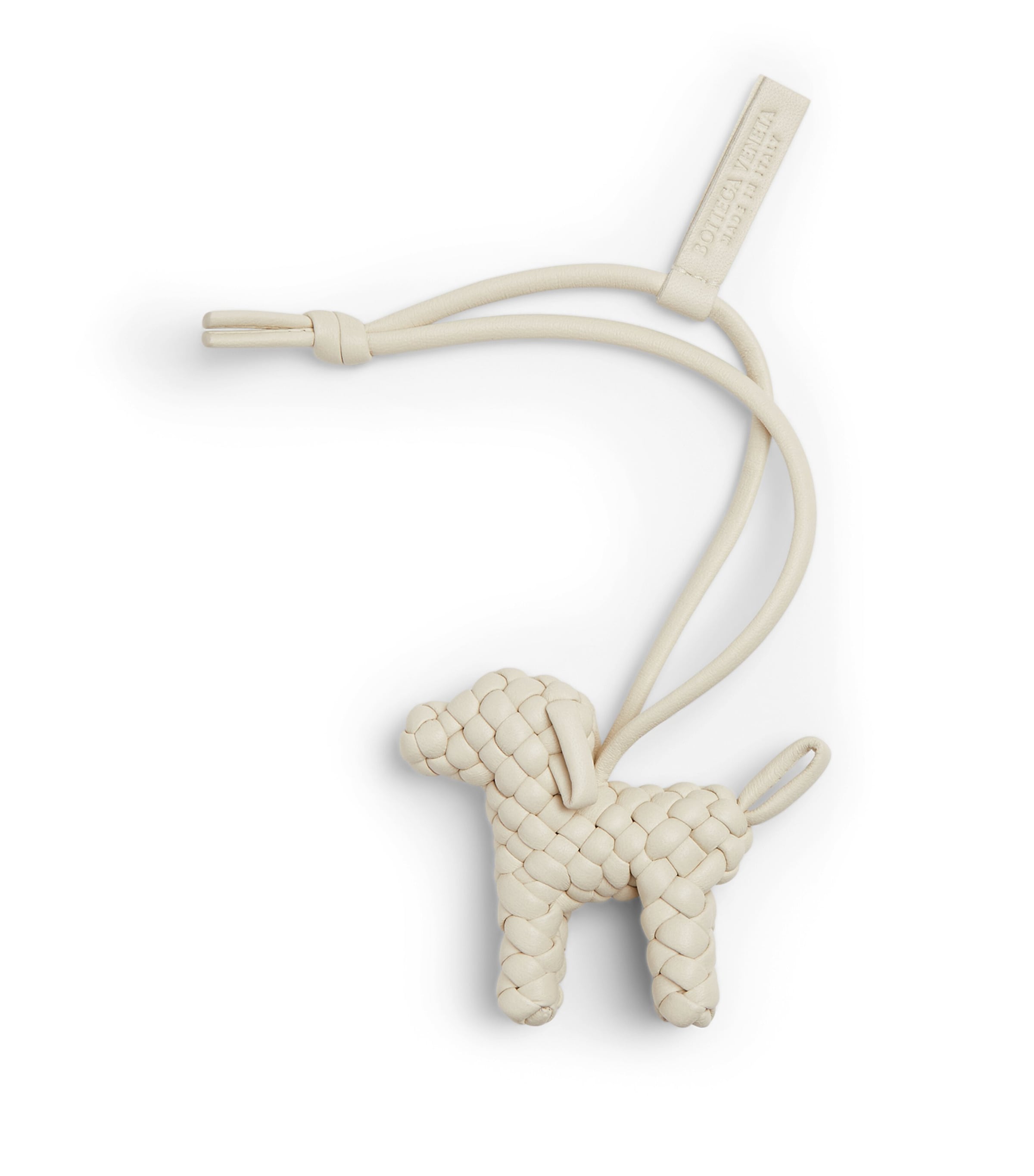 Bottega Veneta Lambskin Woven Dog Charm - White | Editorialist