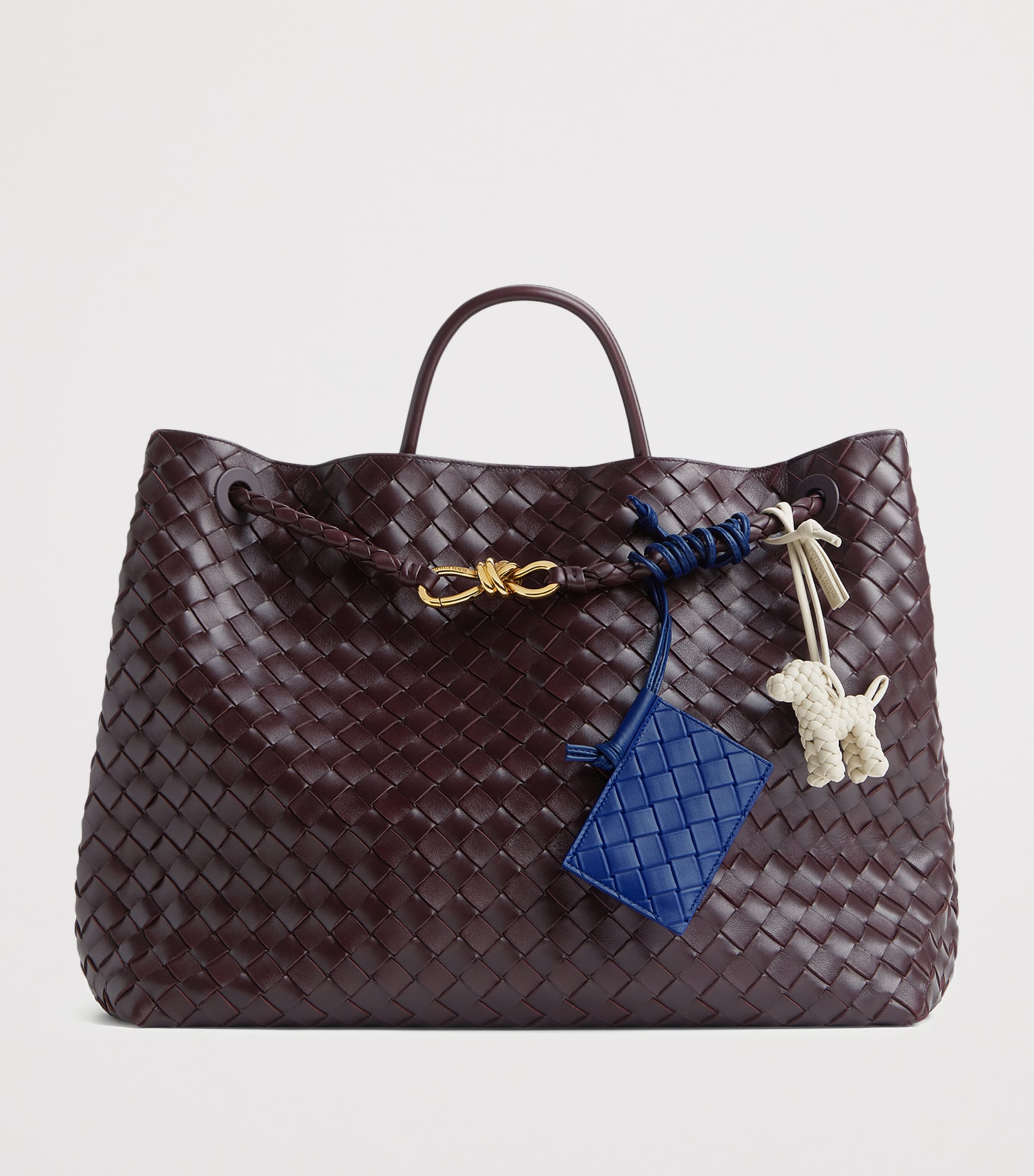 Bottega Veneta Lambskin Woven Dog Charm - White | Editorialist