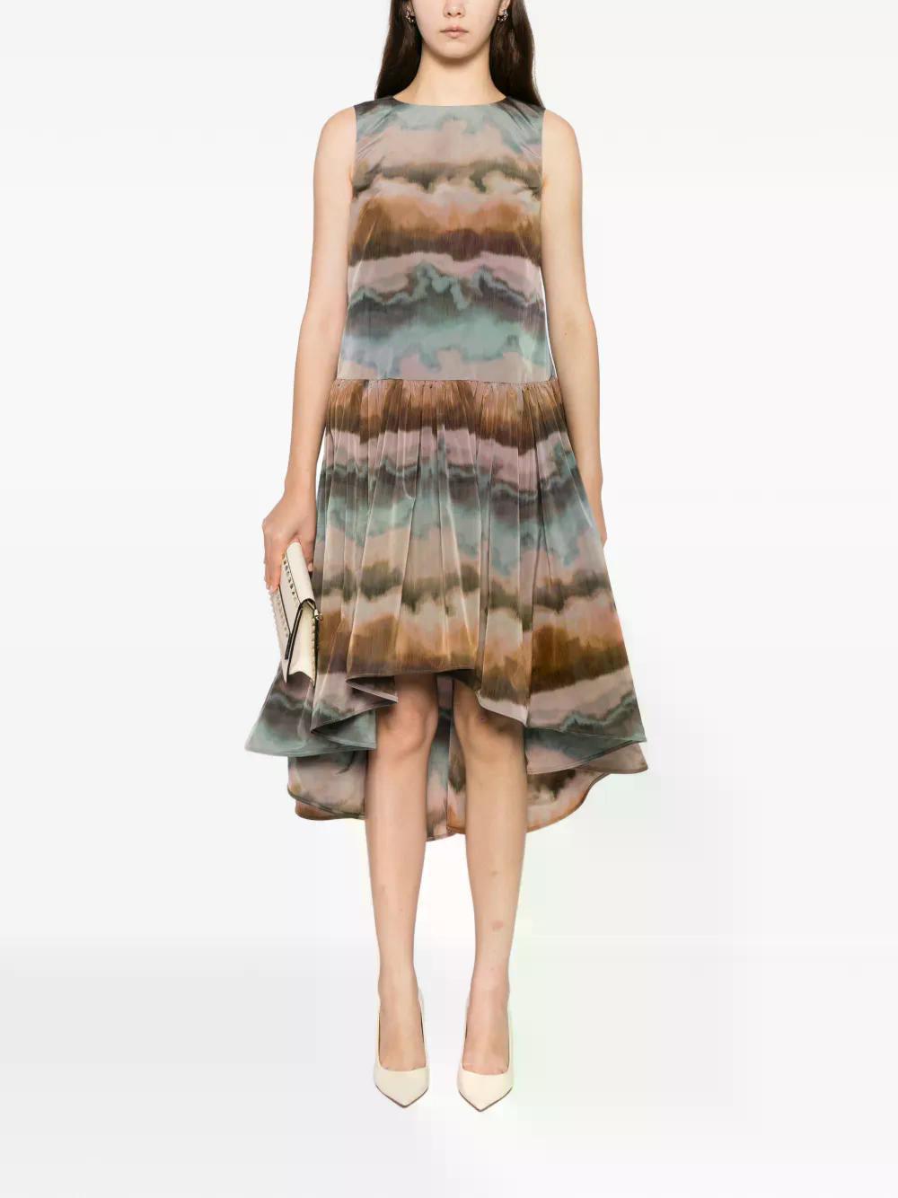 AMSALE Printed Taffeta High-Low Dress