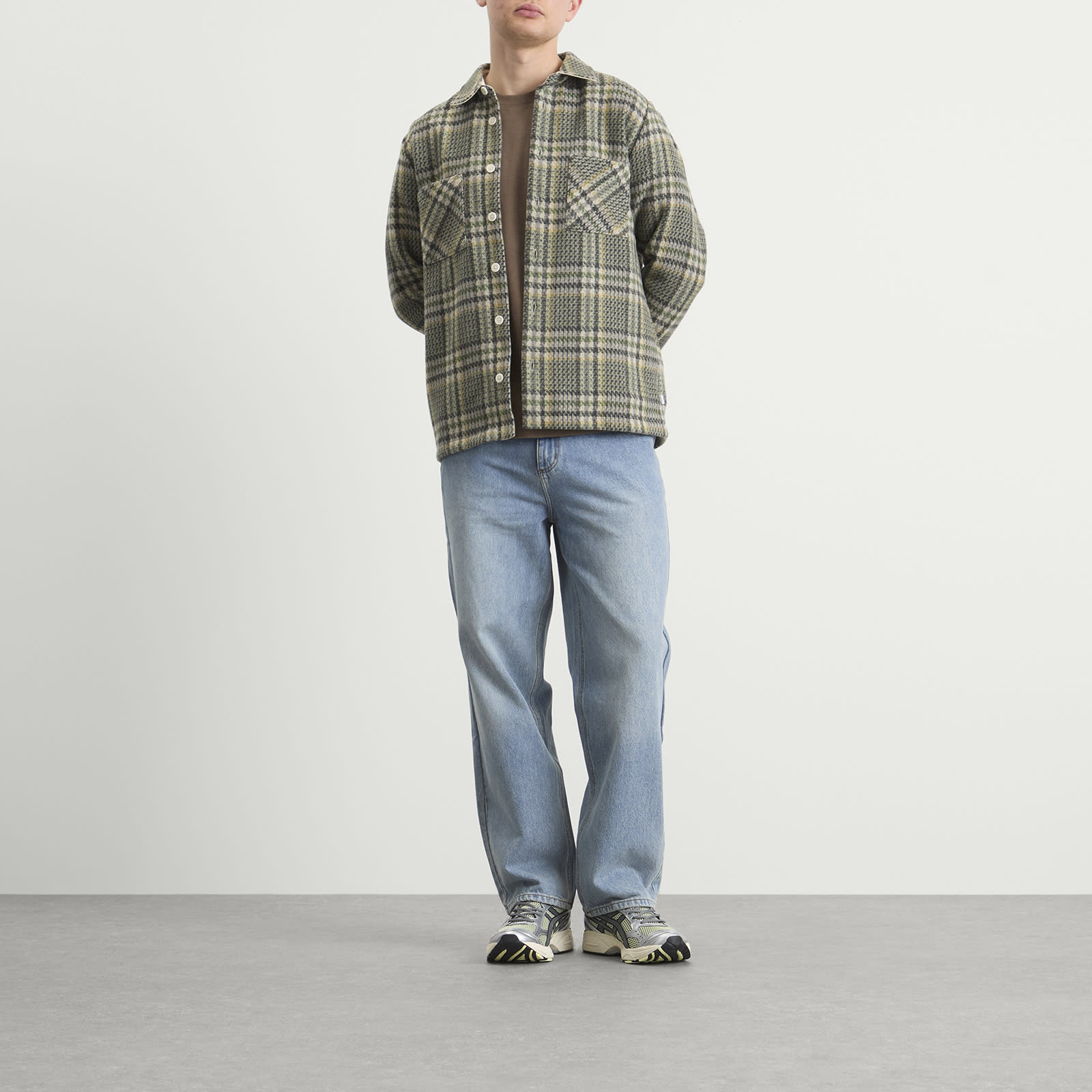 WAX LONDON whiting check wool blend overshirt