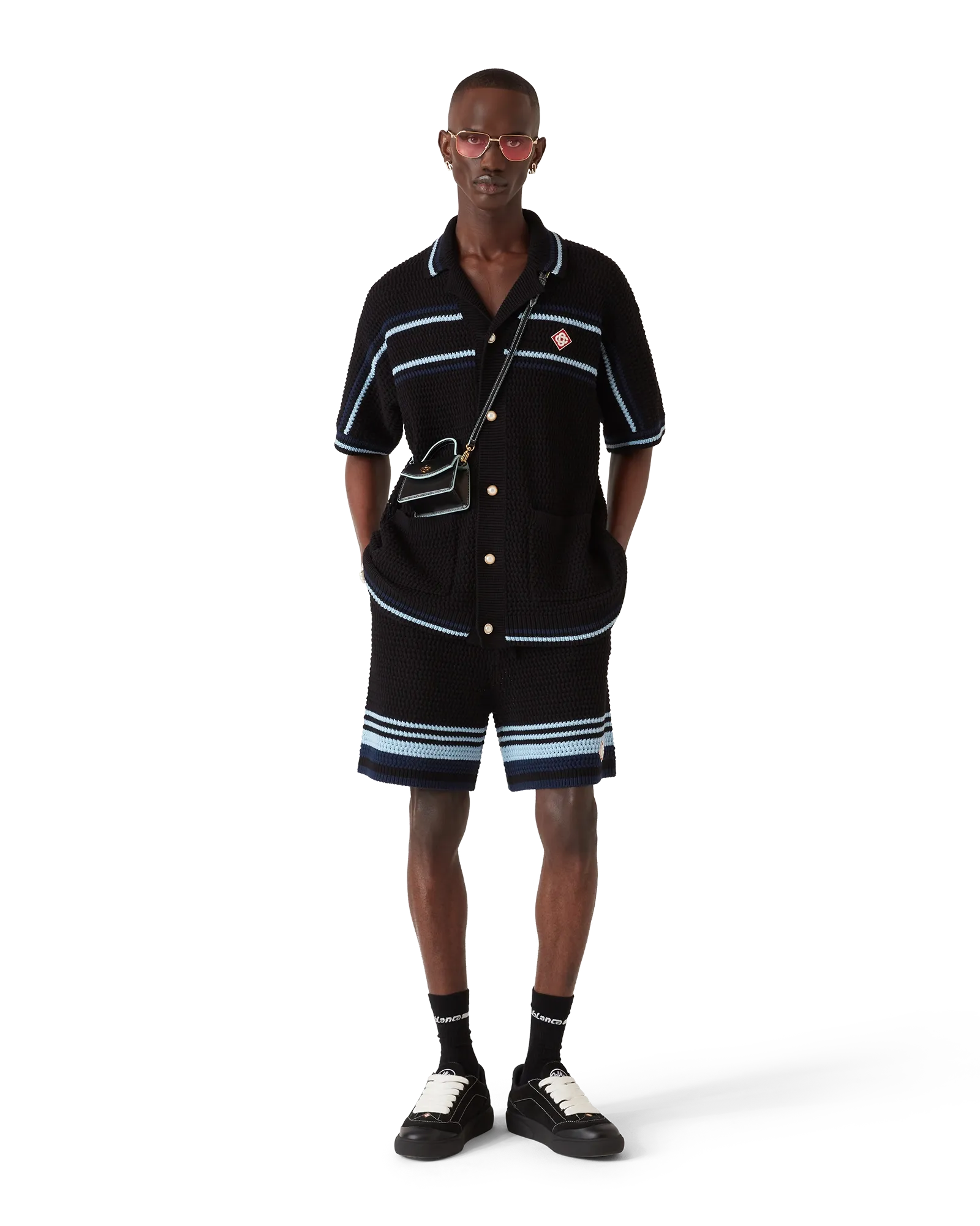 CASABLANCA tennis cotton crochet short sleeve shirt,
