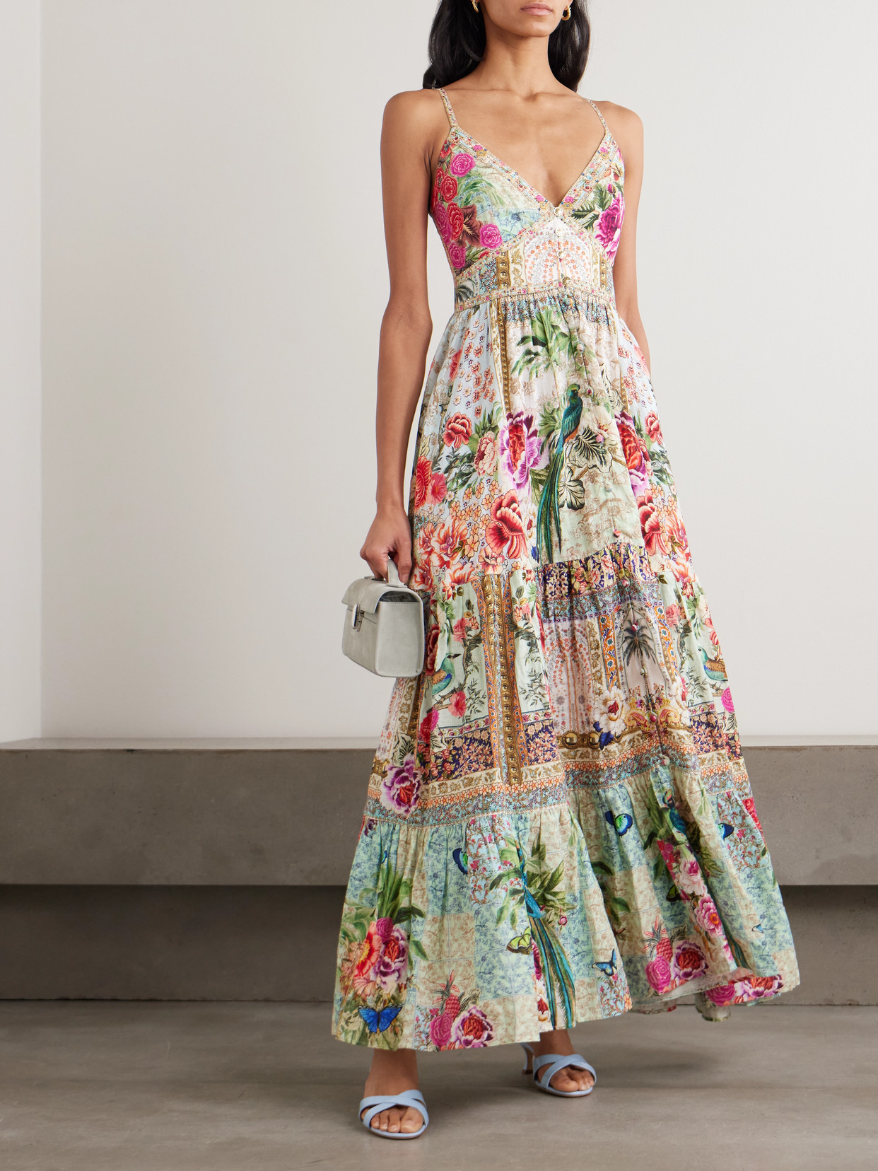 KHAITE Crystal-Embellished Floral-Print Maxi Dress