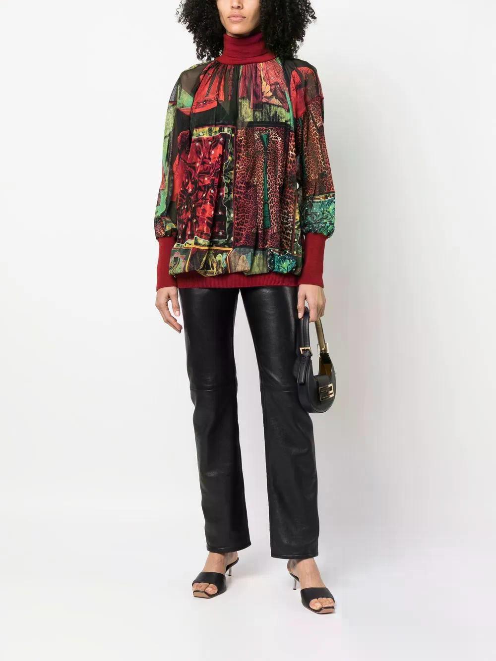 JEAN PAUL GAULTIER 2000s Graphic-Print Roll-Neck Blouse