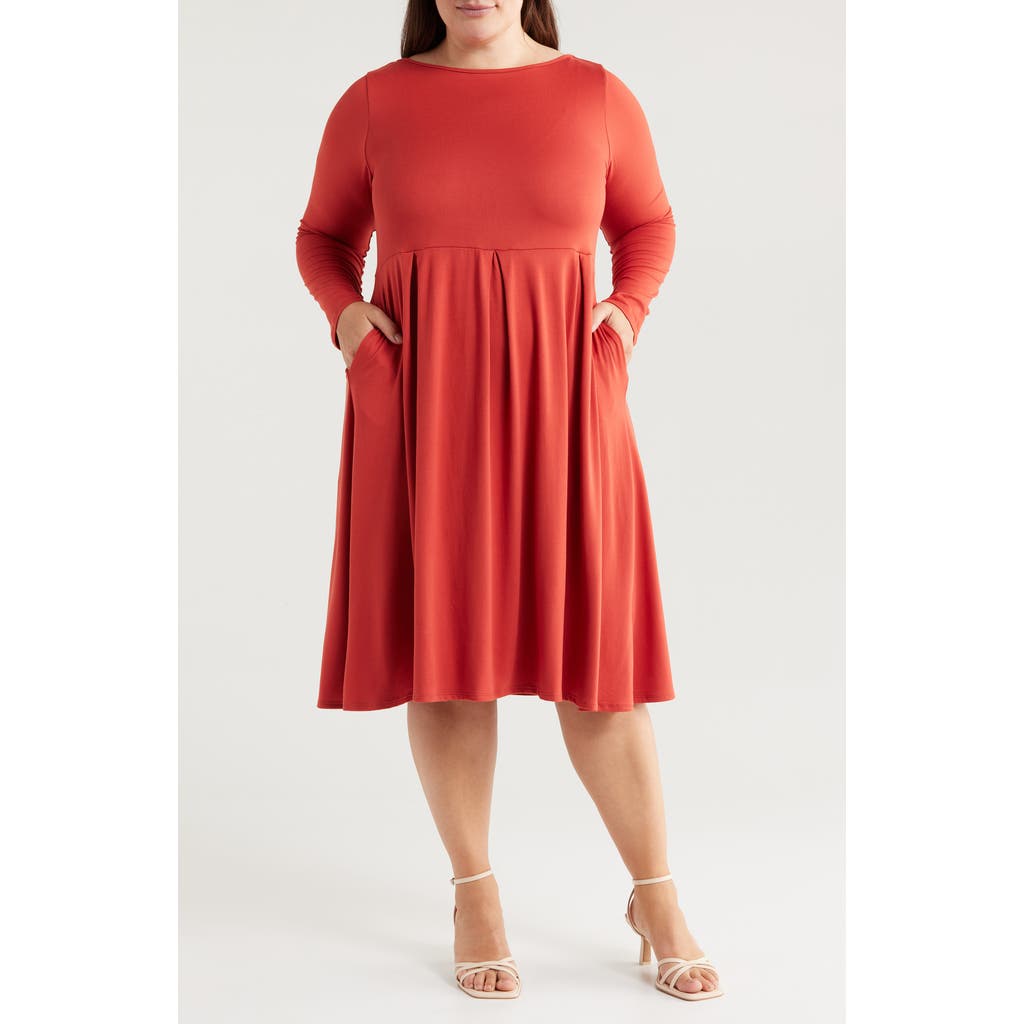 24SEVEN COMFORT APPAREL 24seven Comfort Apparel Long Sleeve Jersey Fit & Flare Midi Dress