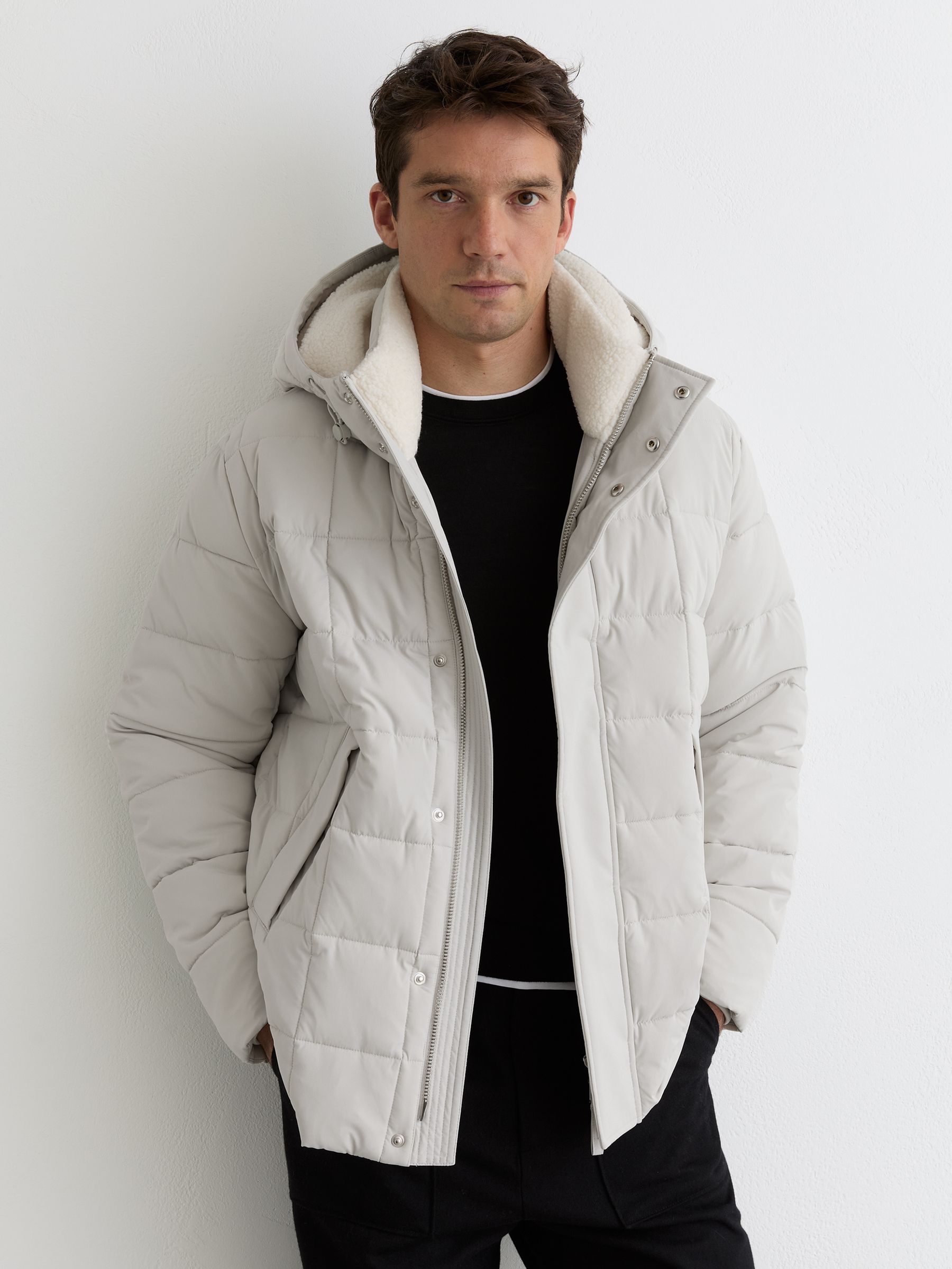 REISS Klause Fleece-Lined Hooded Puffer Jacket
