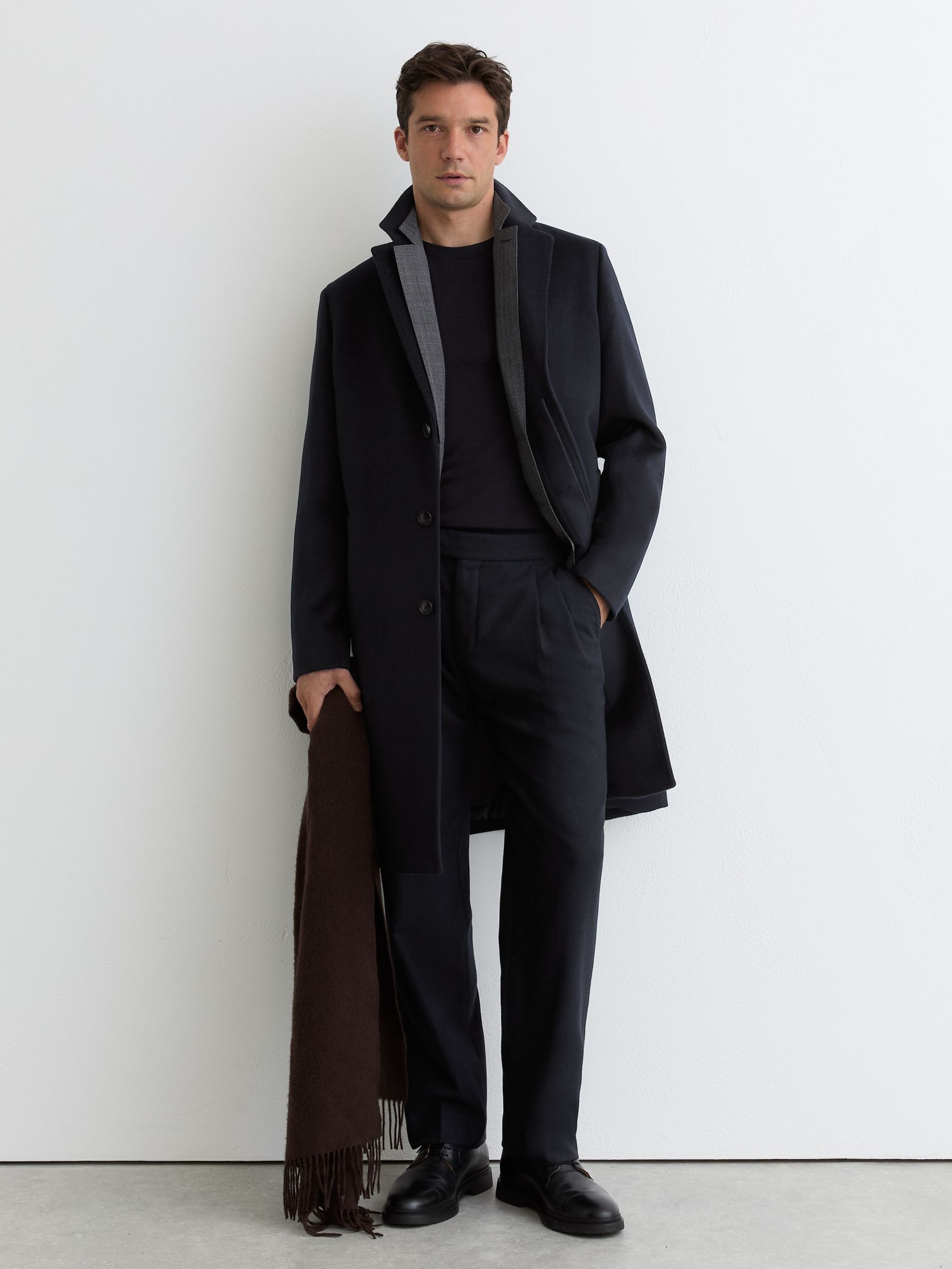 REISS Wool-Blend Flannel Wide-Leg Trousers