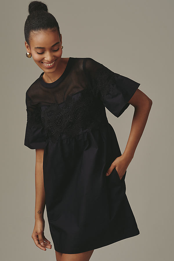 Anthropologie The Pollie Short-Sleeve Swing Tunic Mini Dress Embroidered  Edition - Orange Stripe | Editorialist