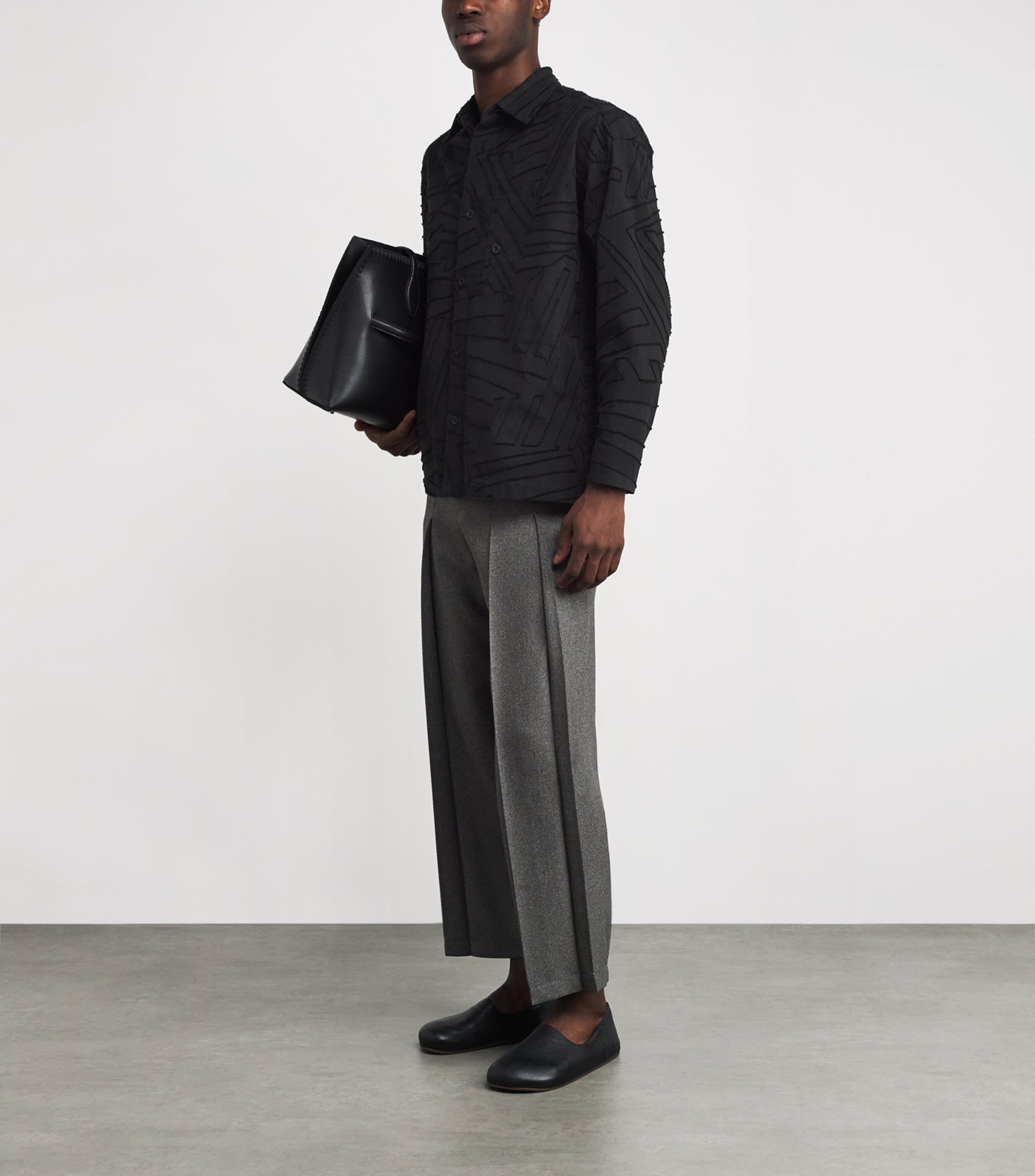 Issey Miyake Geometry Jacquard Shirt - Black | Editorialist