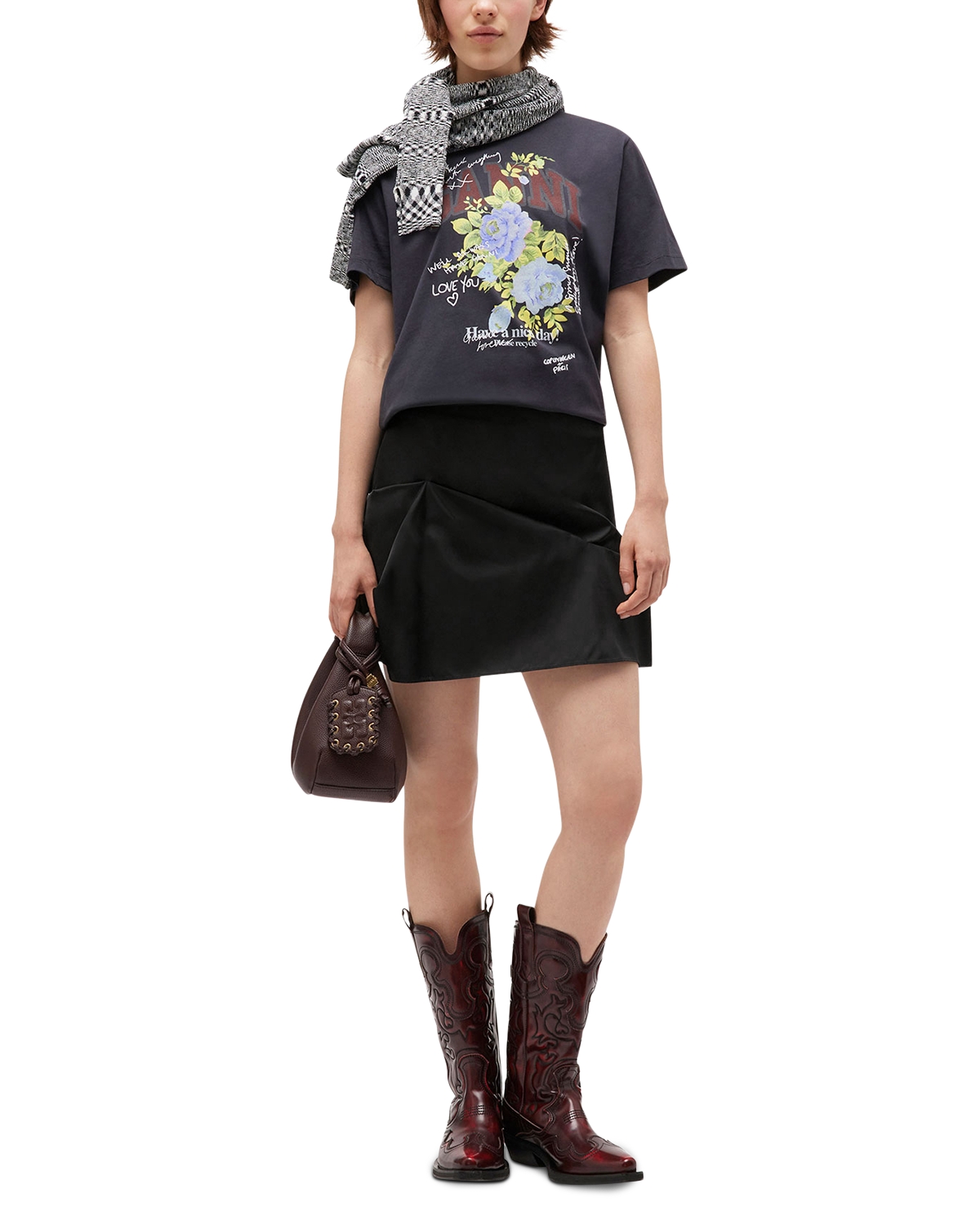 GANNI Rose Logo Graphic Tee