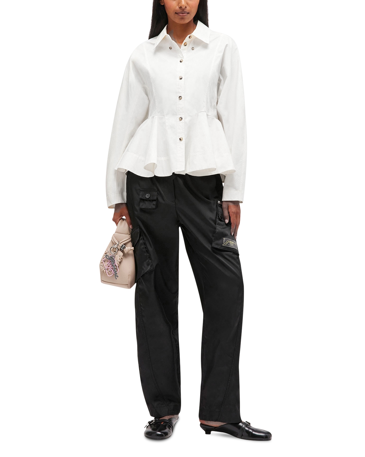 GANNI Ganni Stretch Cotton Peplum Shirt